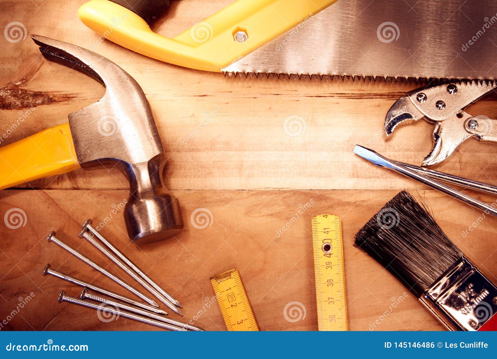 Tools on wood stock photo. Image of still, closeup, hand - 145146486