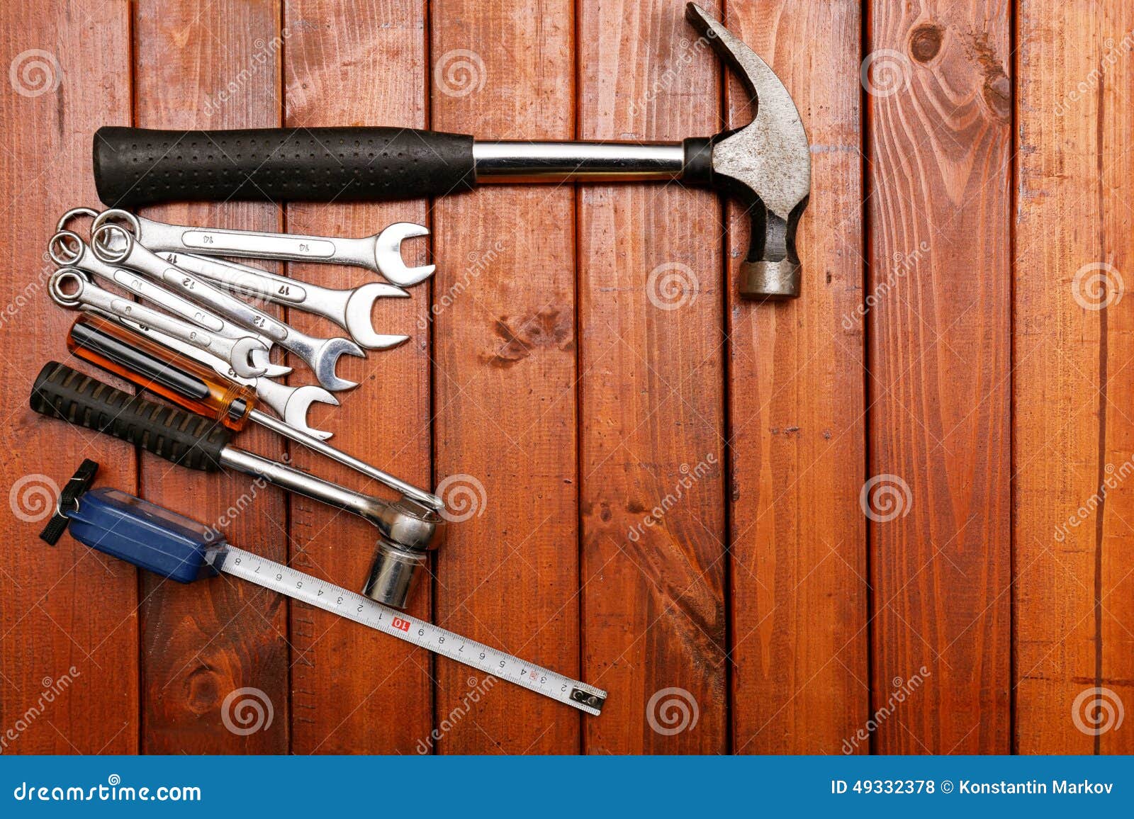 Tools on wood background stock photo. Image of service - 49332378