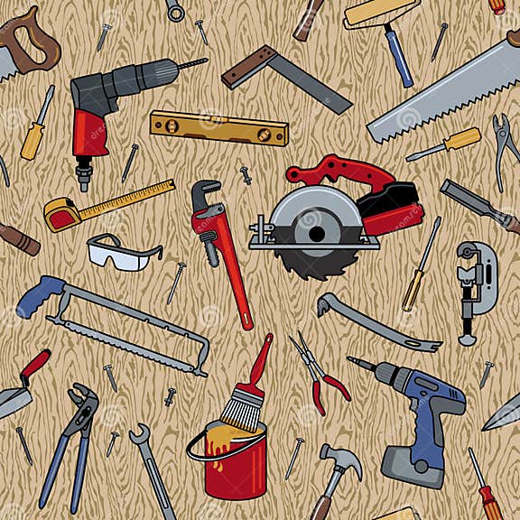 Tools on Wood Pattern stock vector. Illustration of household - 13689062