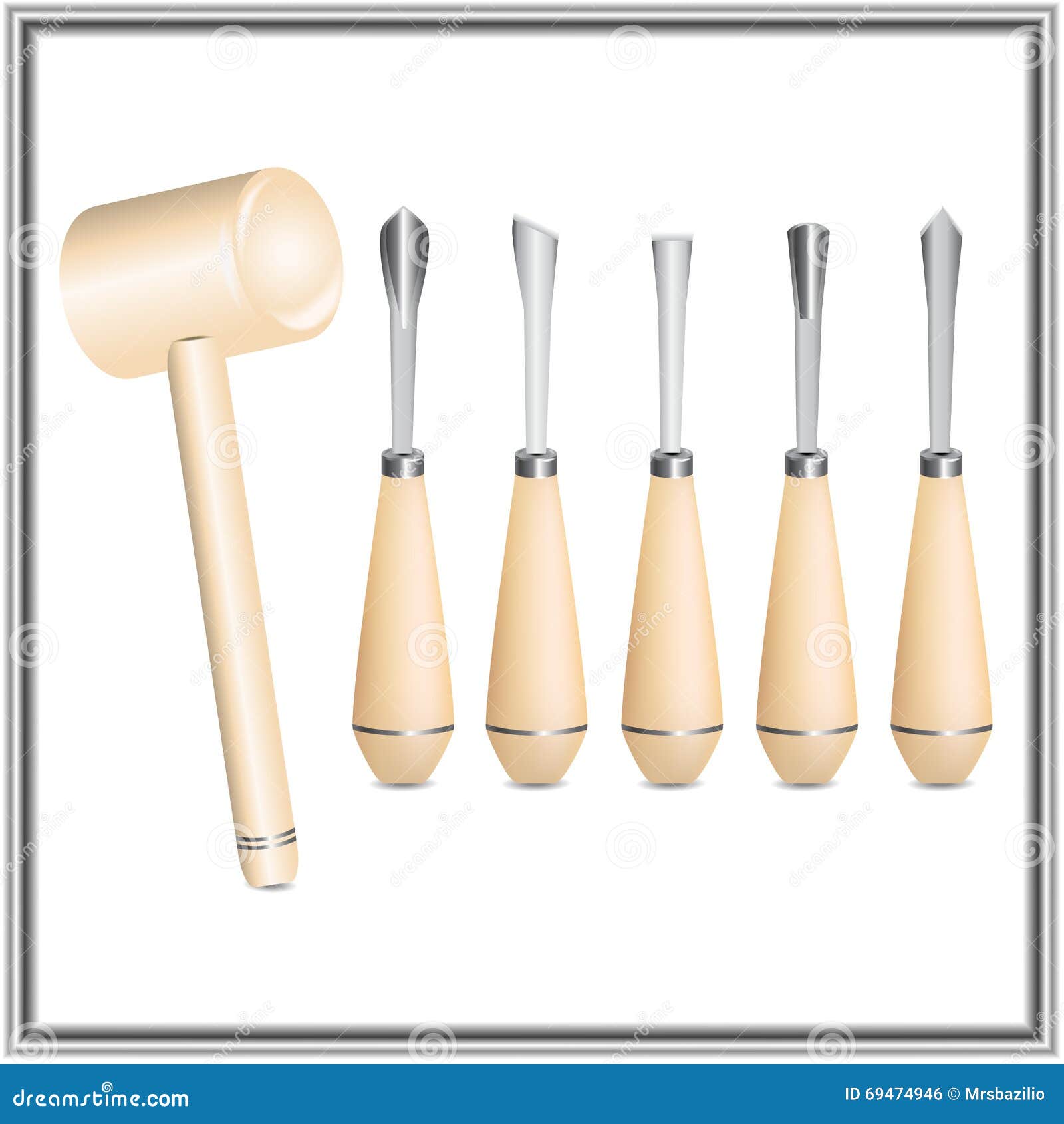 Tools for Woodcarving: Chisel, Mallet. Stock Vector - Illustration of ...