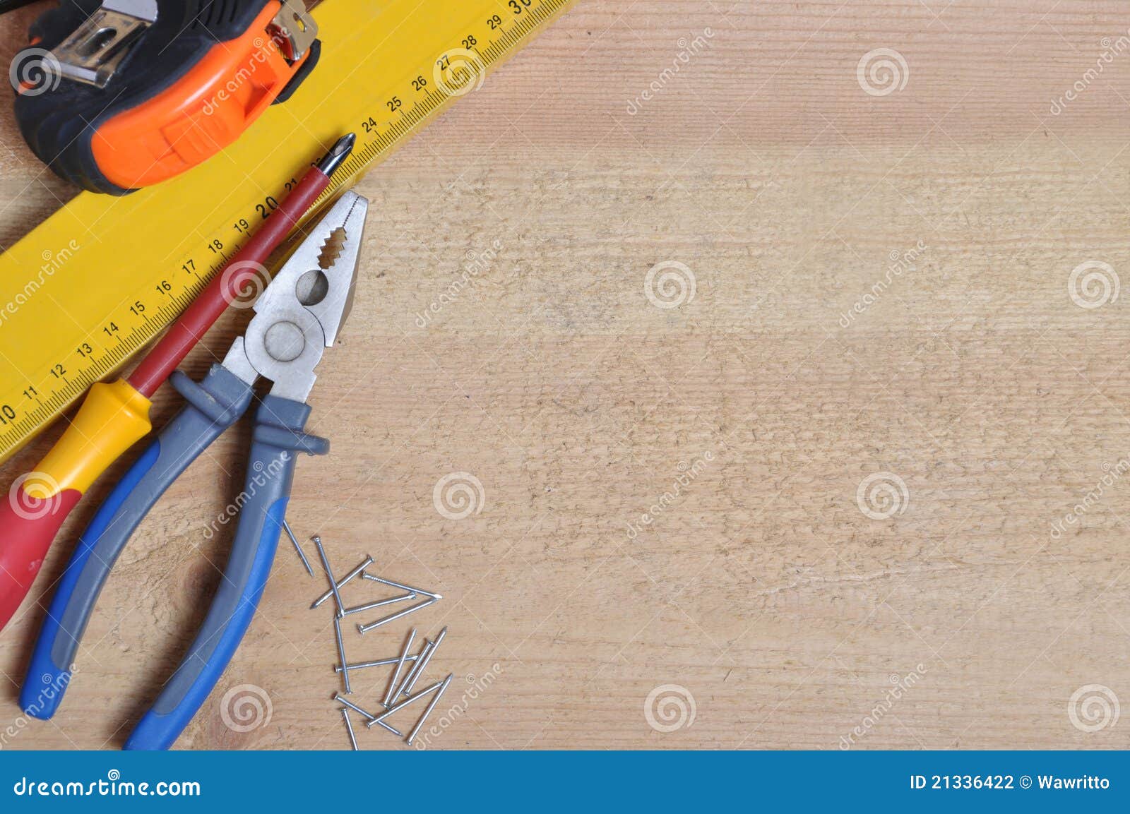 Tools on a Wooden Background Stock Photo - Image of self, built: 21336422