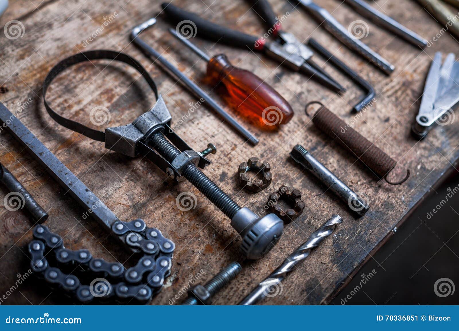 Tools on wooden plank stock image. Image of hardware - 70336851