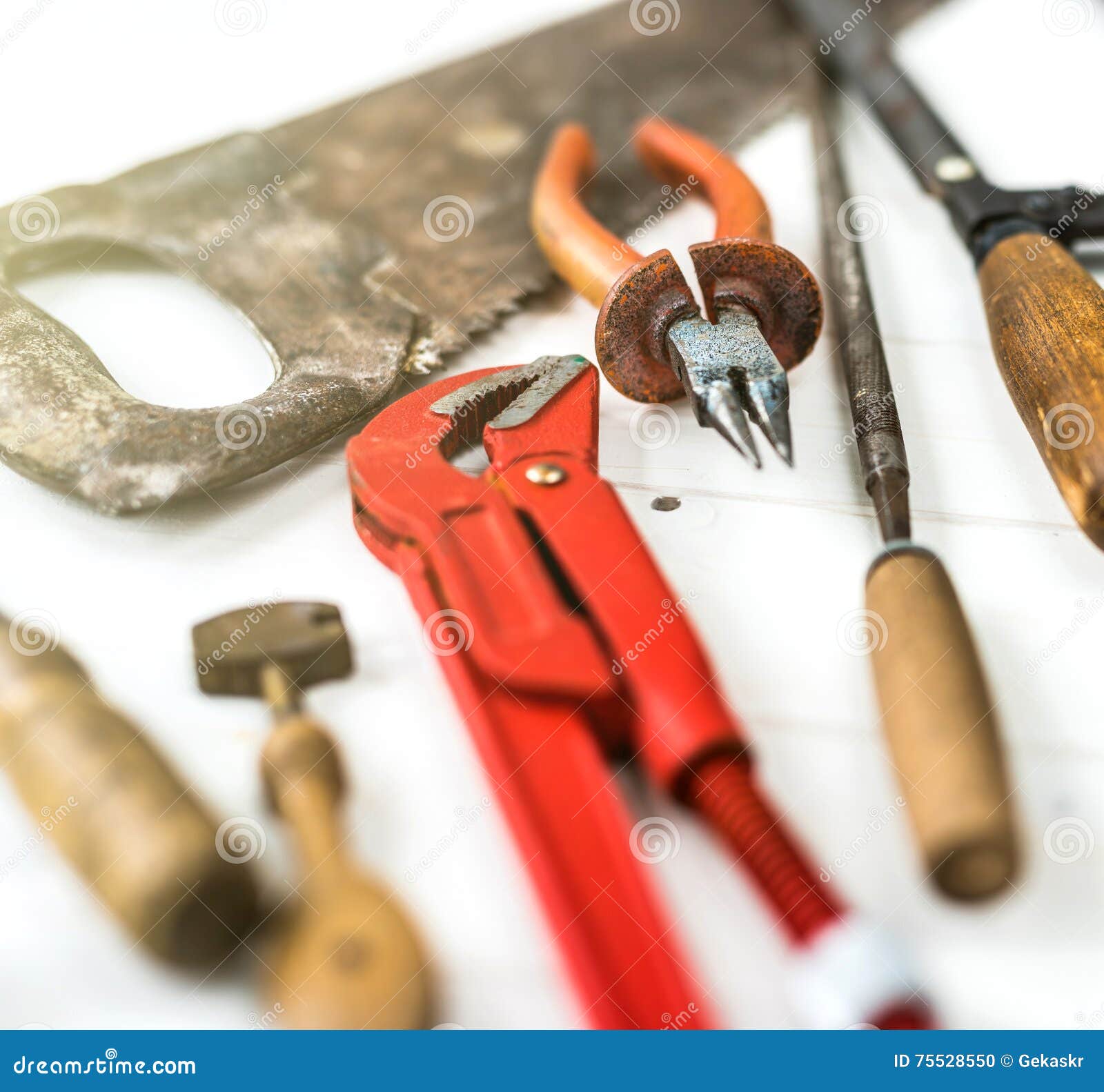 Tools on wooden table stock photo. Image of handyman - 75528550
