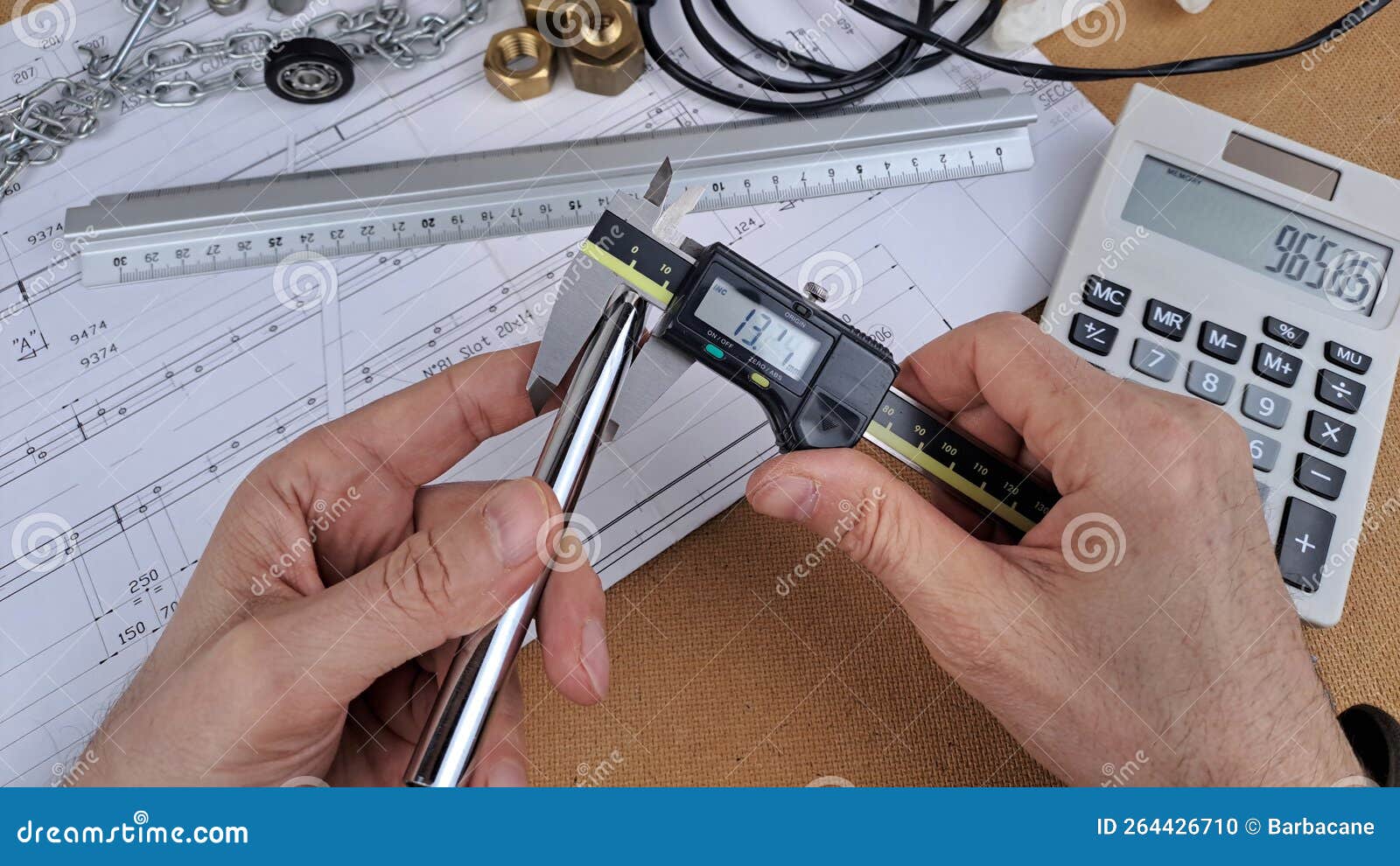 Tools on Workbench Close-Up Measuring with Caliper Stock Photo - Image ...