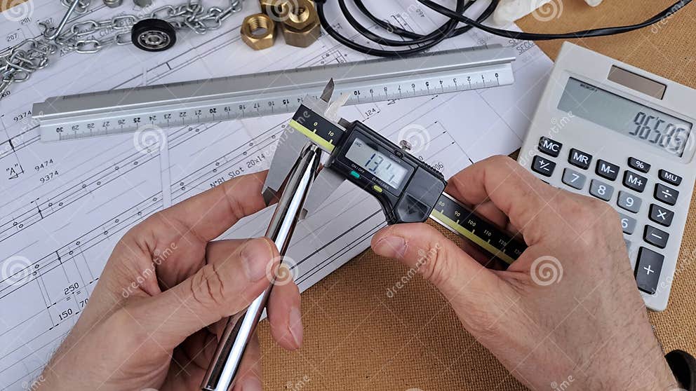 Tools on Workbench Close-Up Measuring with Caliper Stock Photo - Image ...