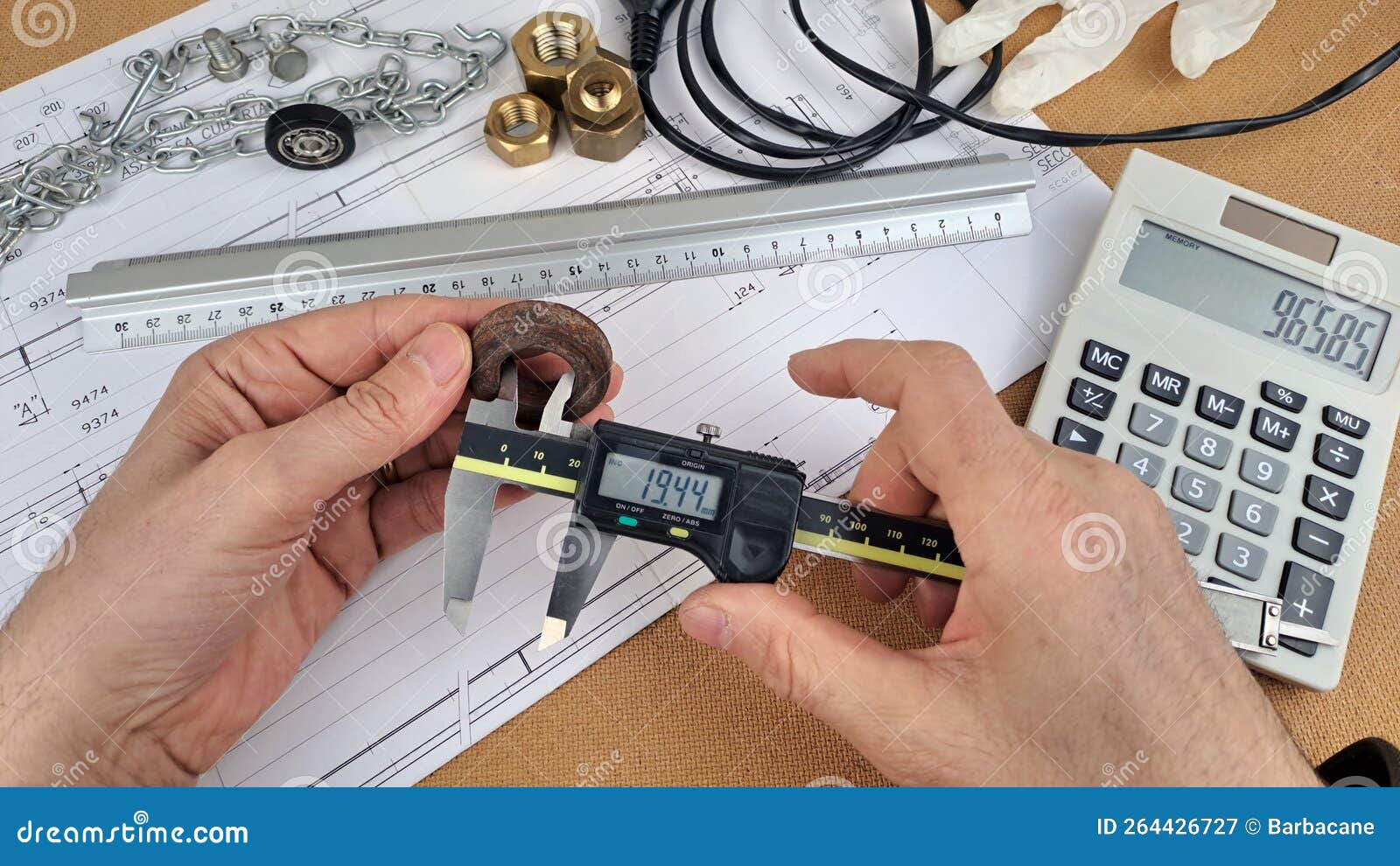 Tools on Workbench Close-Up - Measuring Equipment with Caliper Stock ...
