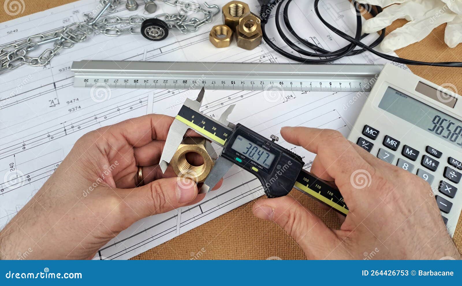 Tools on Workbench Close-Up - Measuring Equipment with Caliper Stock ...