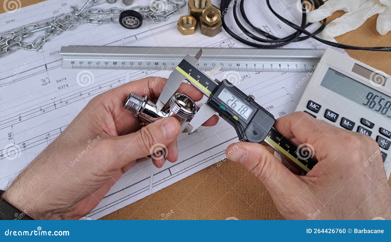 Tools on Workbench Close-Up - Measuring Equipment with Caliper Stock ...