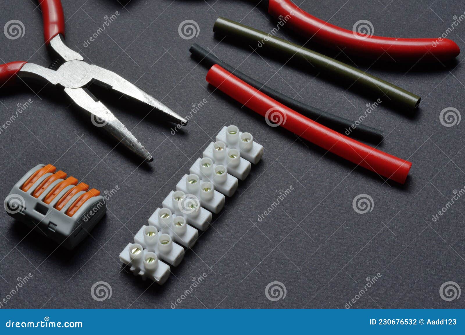 Tools for Working with Electricity, Terminal Blocks and Heat Shrink ...