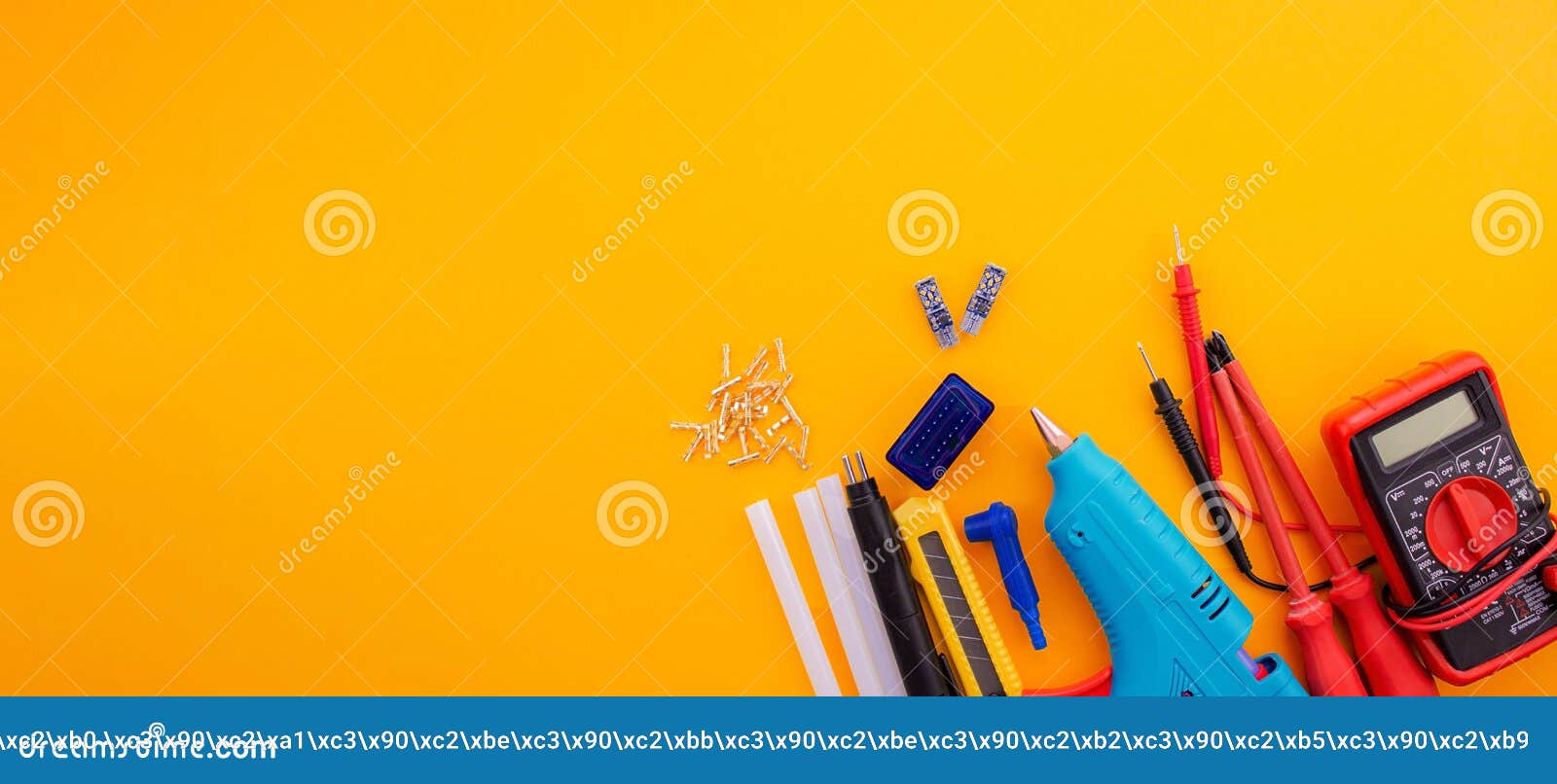 Tools on a Yellow Background Screwdriver, Tester, Tracker Stock Photo ...