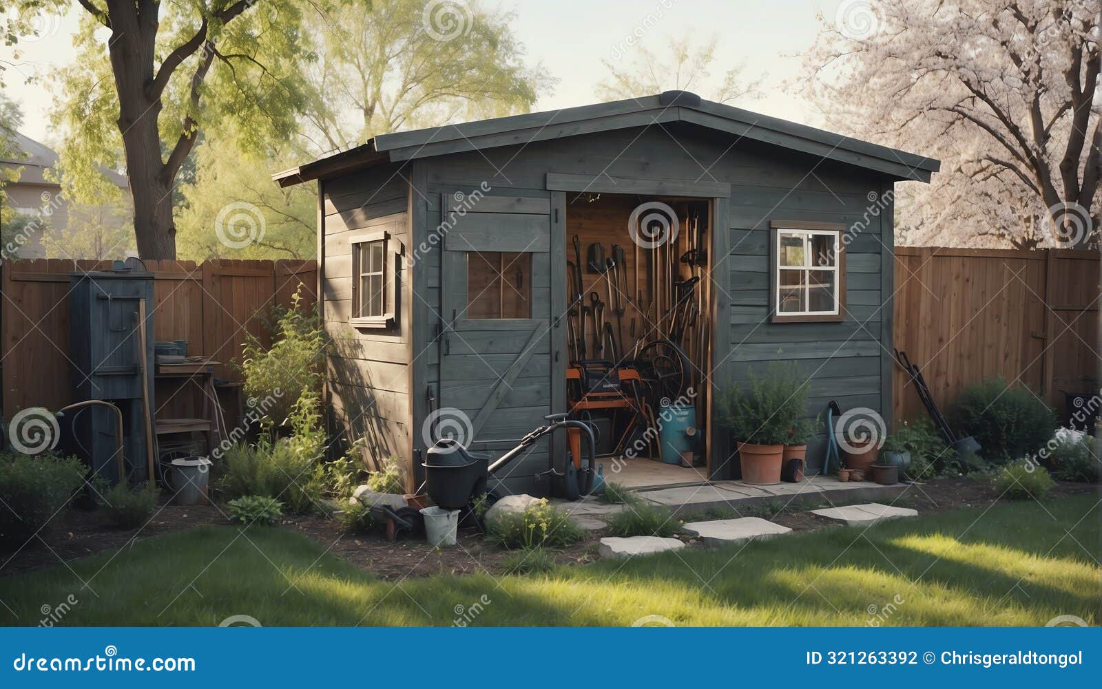 Toolshed on Backyard at Spring Ai Generated Stock Illustration ...