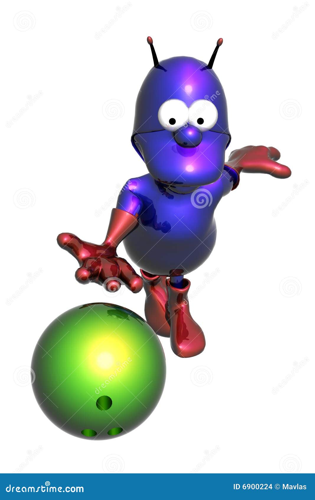 Bowling Alien. Cheerful Green Alien Also Enjoys Bowling. Royalty-Free ...