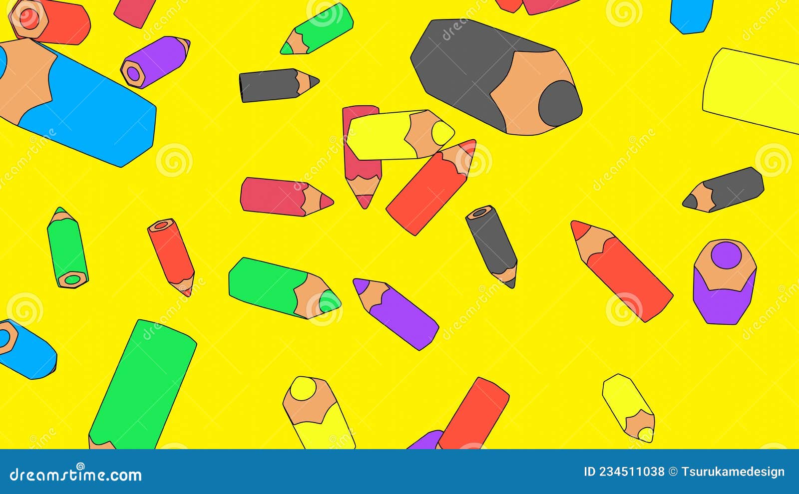 Toon Style Colored Pencils on Yellow Background. Stock Illustration ...