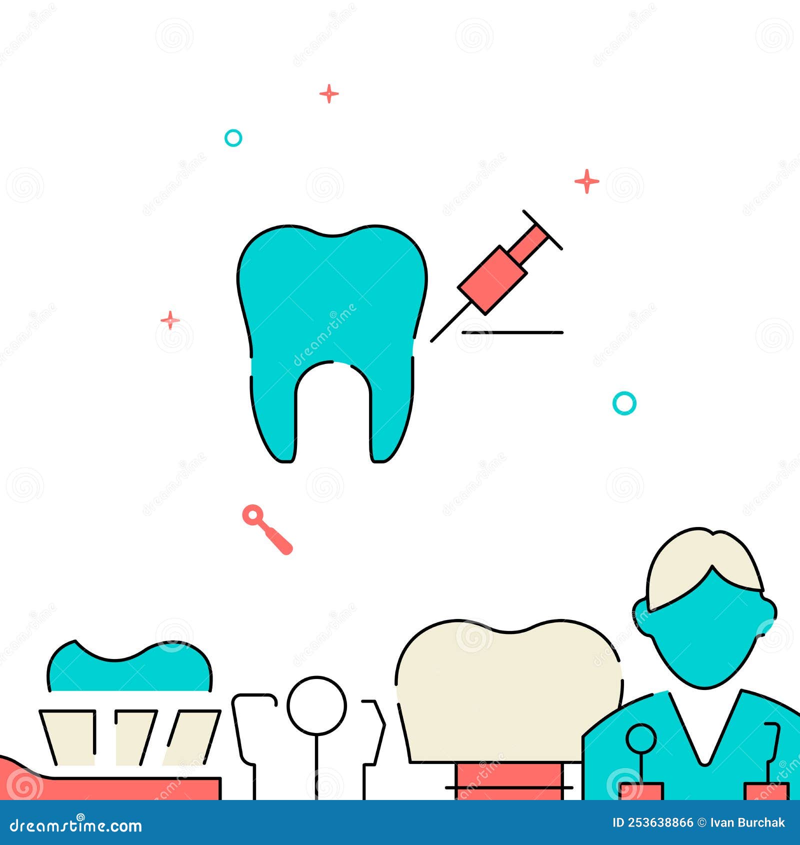 Tooth With Anesthesia Syringe Line And Solid Icon, Injections Concept ...