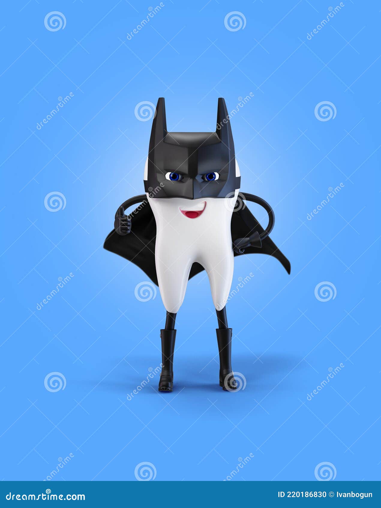 Tooth As Super Hero Batman. Render 3d Illustration Stock Illustration ...