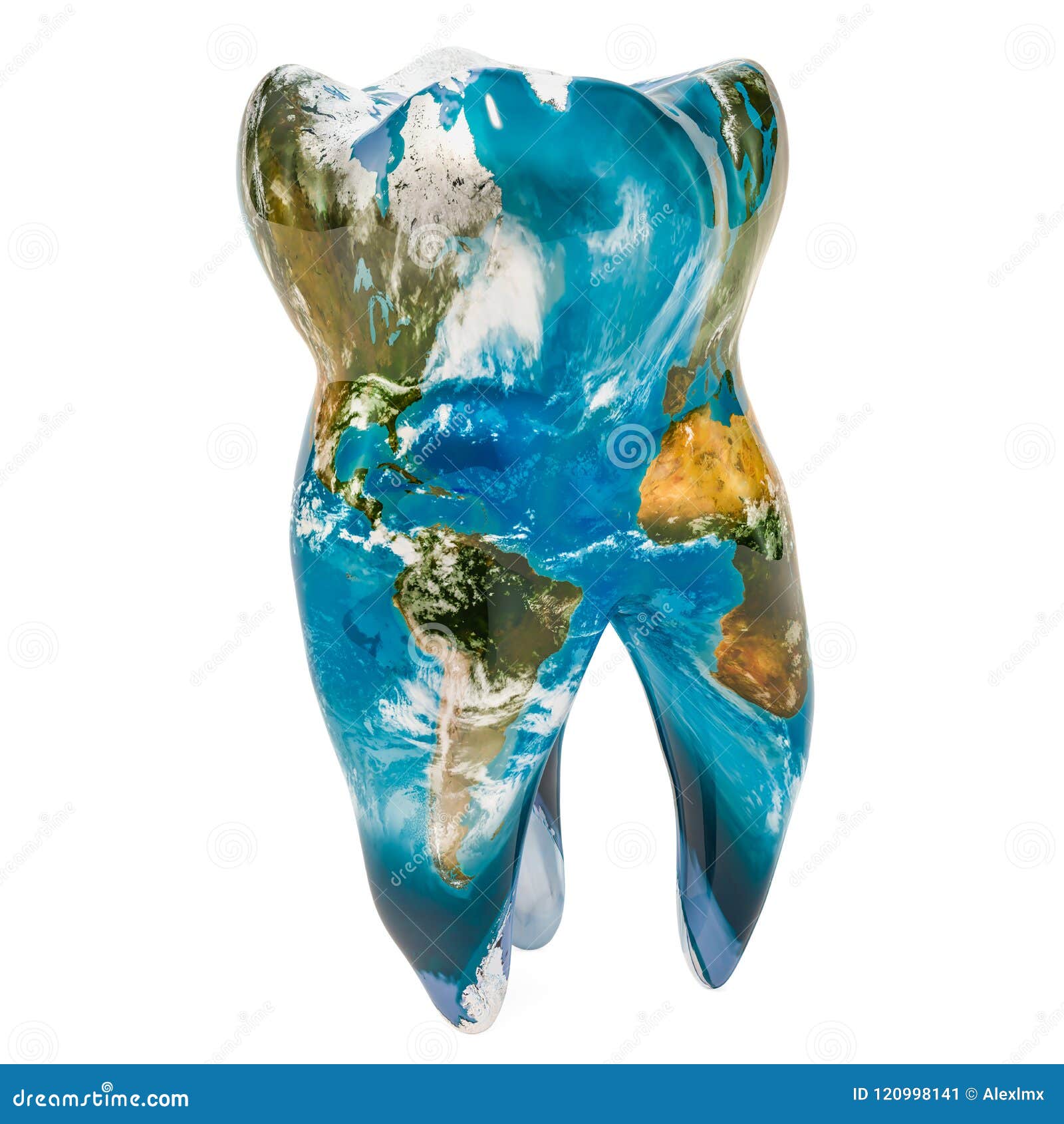 Tooth with Blue Earth Map Texture. Global Dentistry Concept, 3D Stock ...