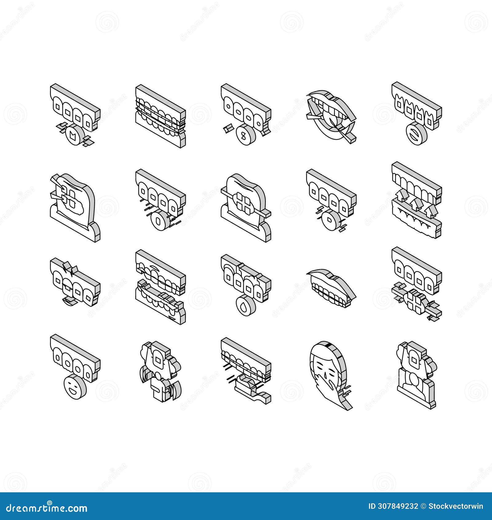 Tooth Braces Accessory Collection Isometric Icons Set Vector Stock ...
