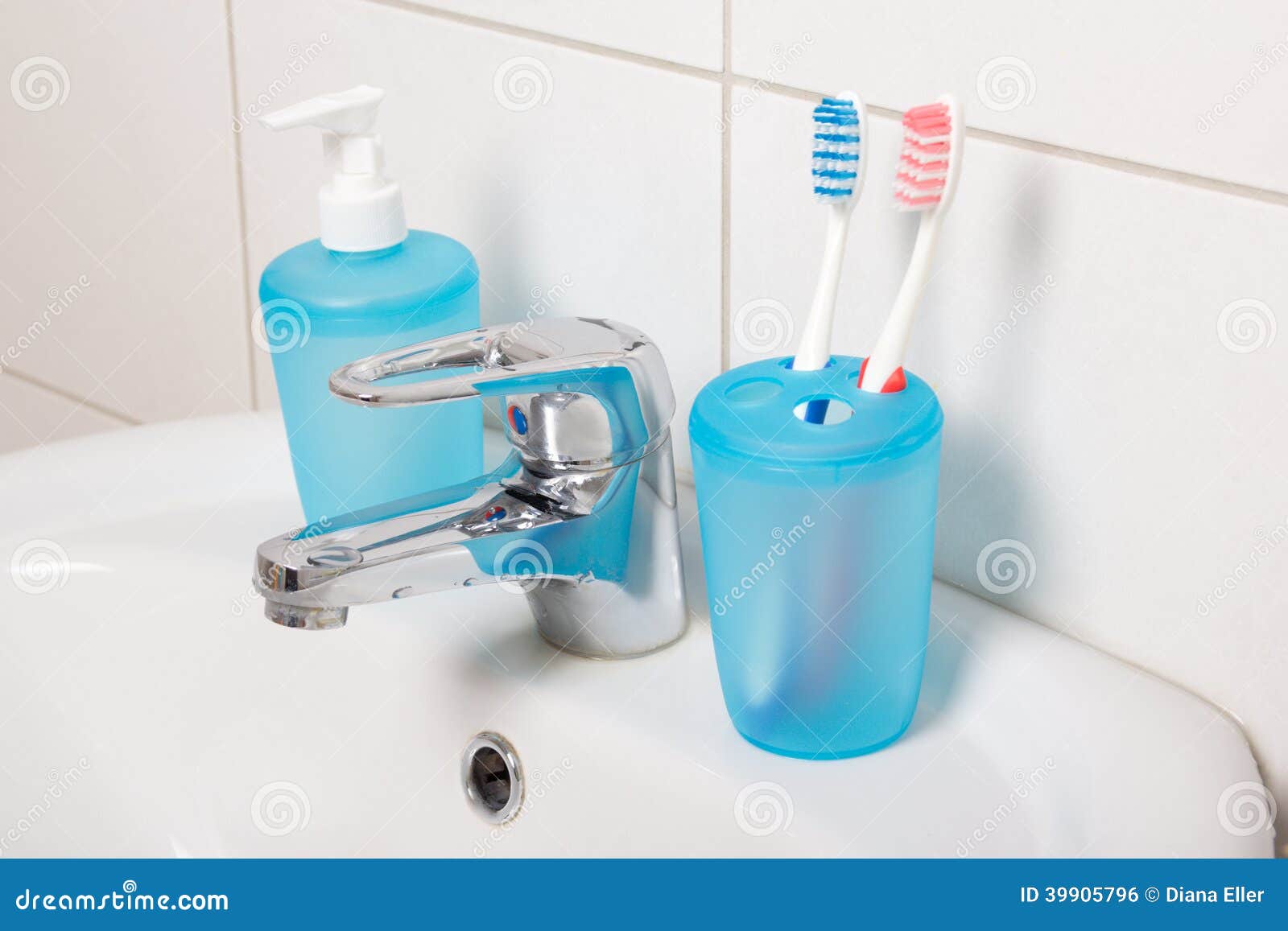 Tooth Brushes and Soap on White Sink Stock Photo - Image of hygiene ...