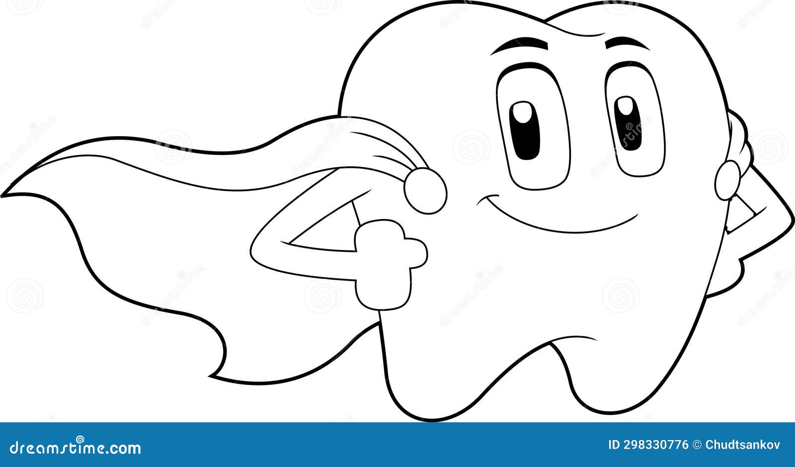 Outlined Cute Superhero Tooth Cartoon Character Stock Vector ...
