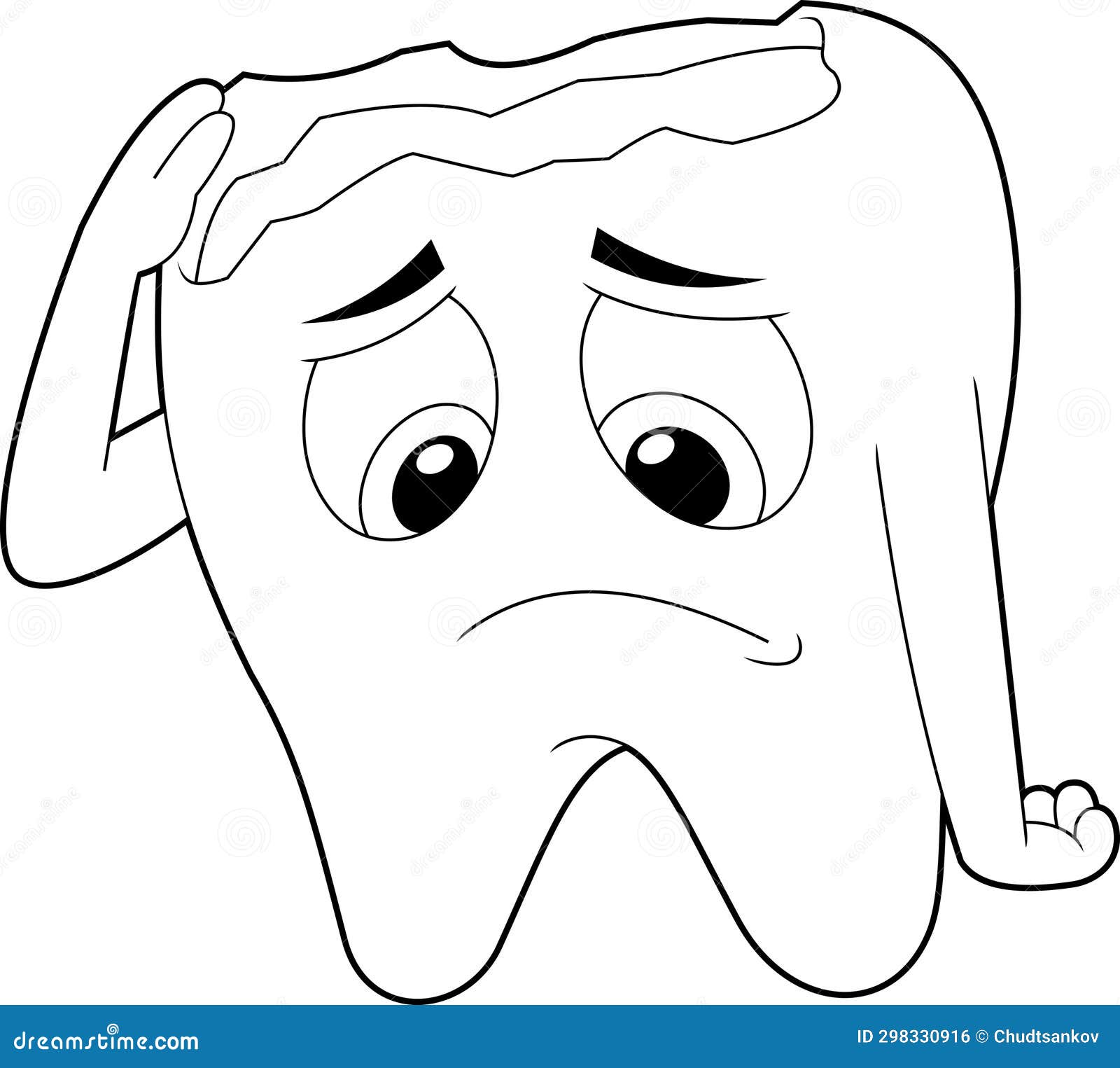 Outlined Sick Tooth Cartoon Character with Caries Crying Stock Vector ...