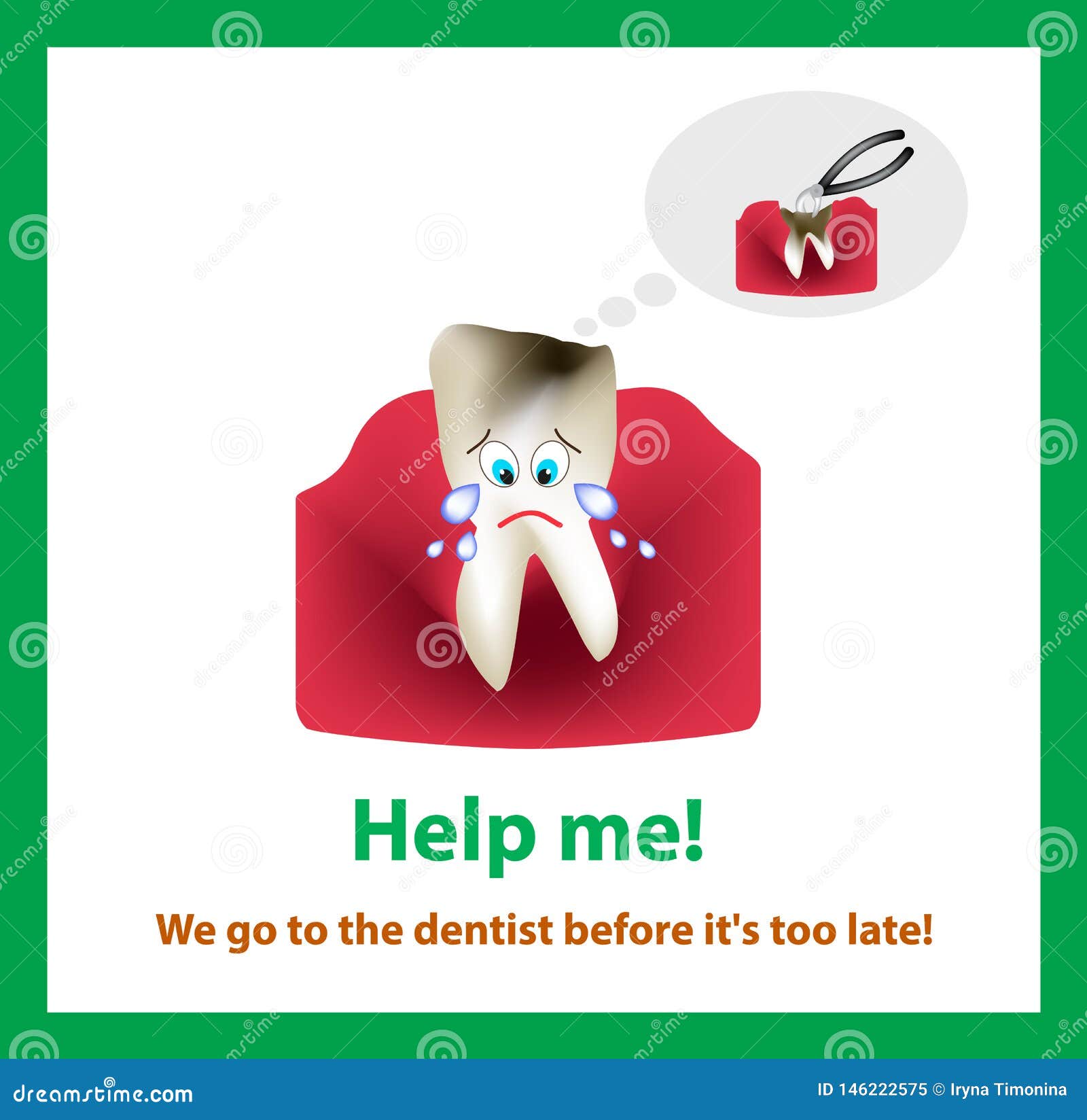 A Tooth With Caries Is Crying And Asks For Help To Go To The Dentist ...