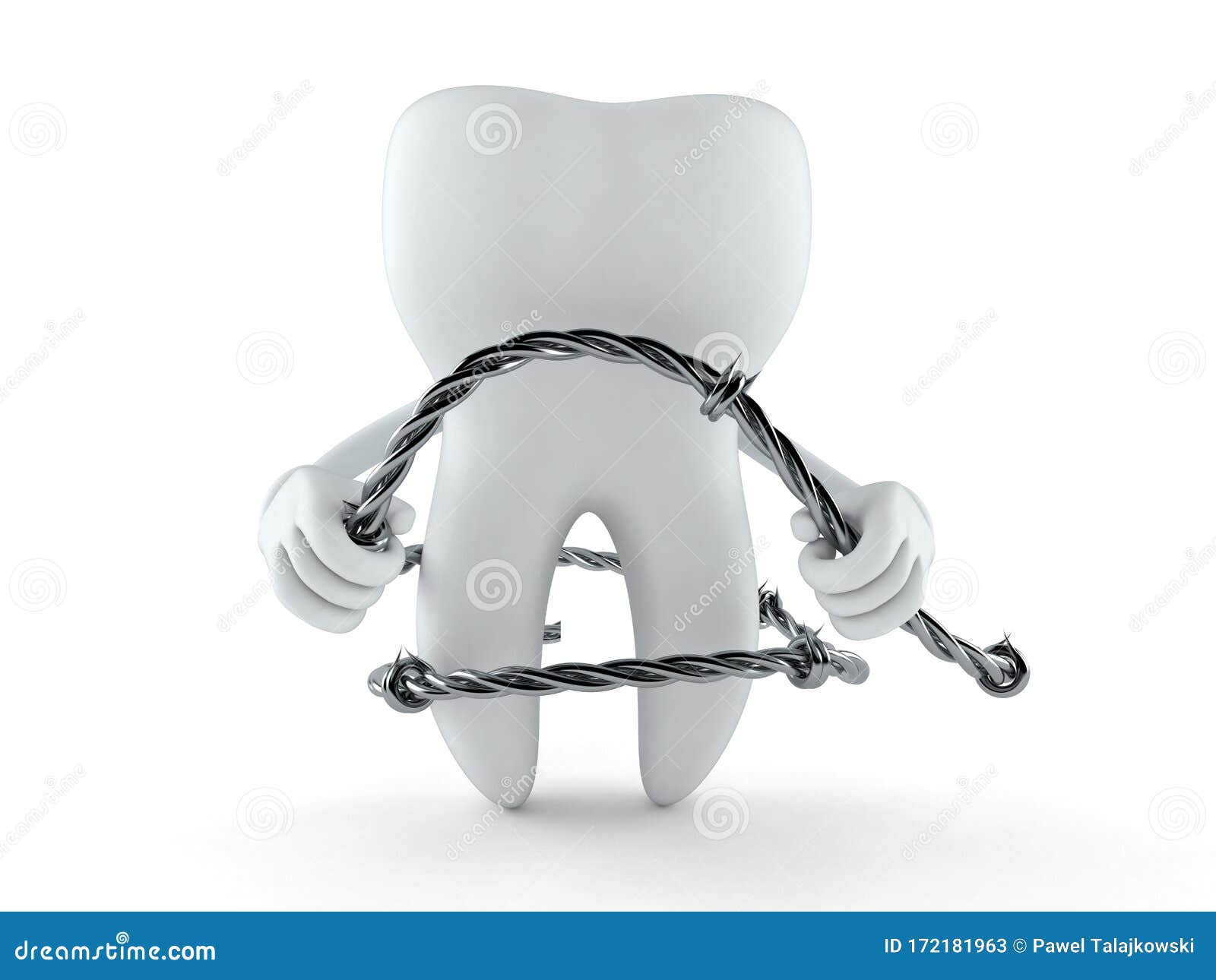 Tooth Character Holding Barbed Wire Stock Illustration - Illustration ...