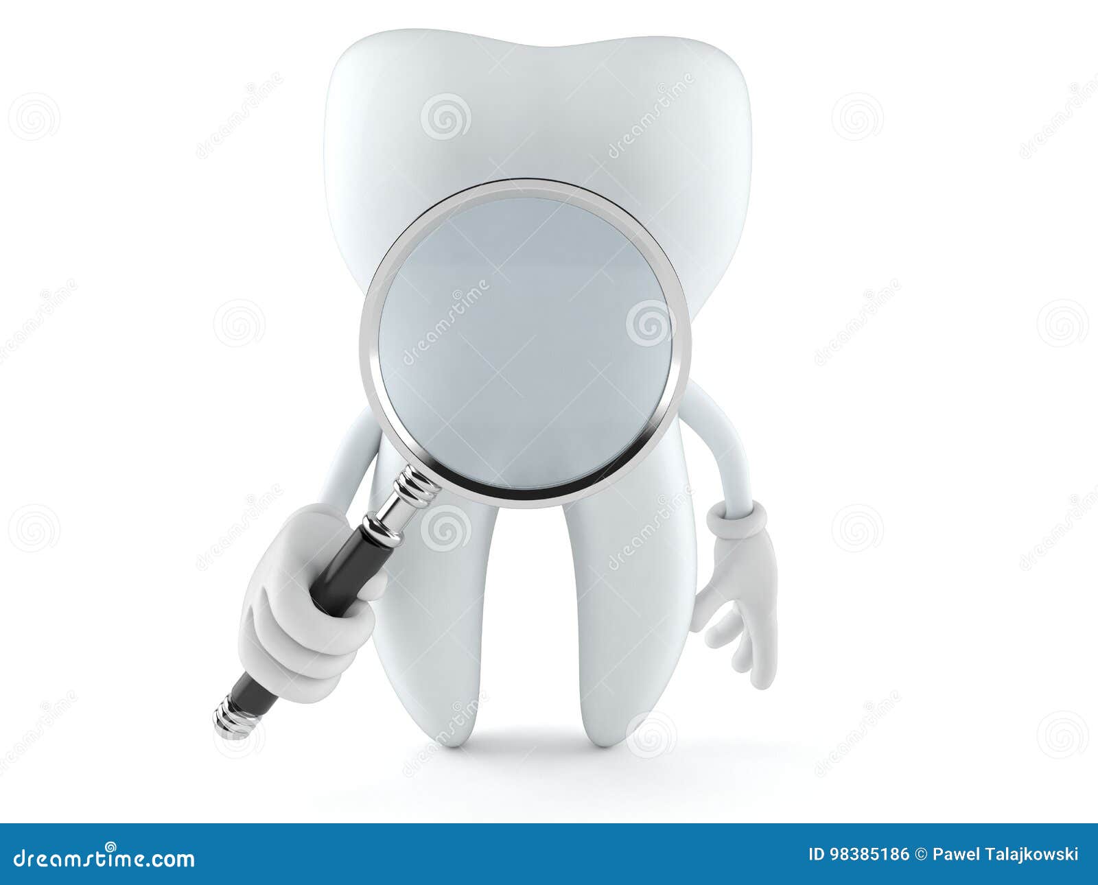 Tooth Character Looking through Magnifying Glass Stock Illustration ...
