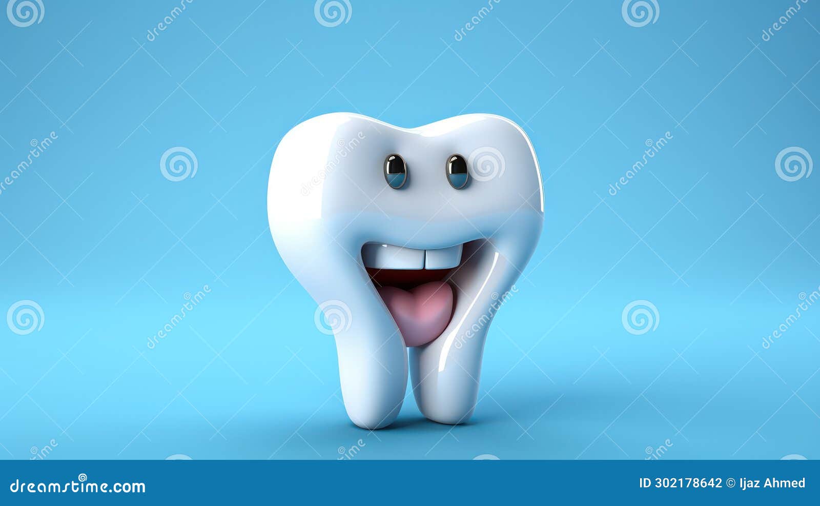 Tooth Character with Smile Isolated on Blue Background Stock ...