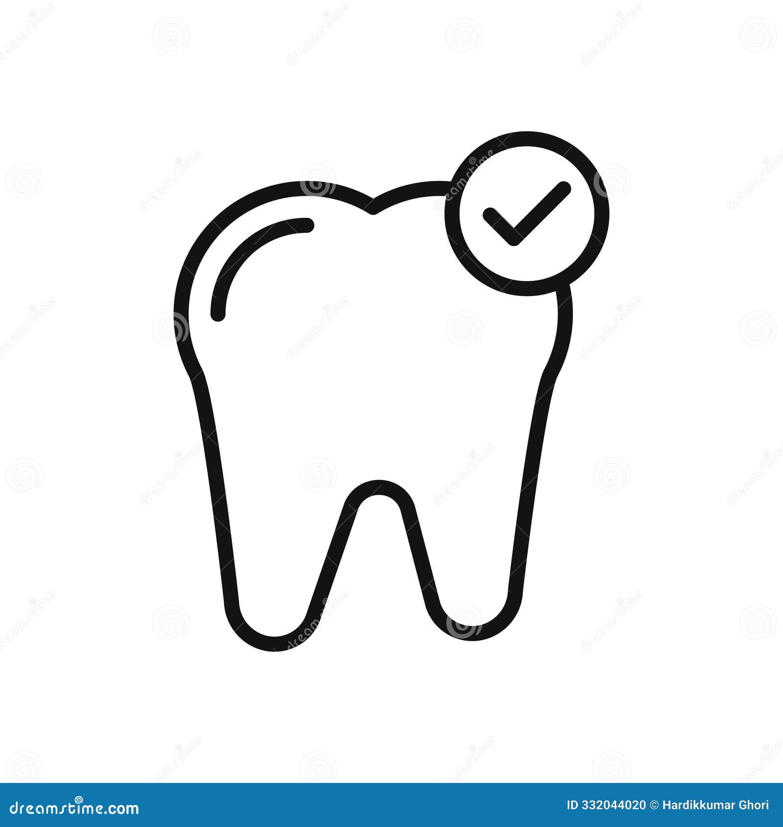 Tooth With Check Mark Icon Vector Illustration, Black And White, Dental ...
