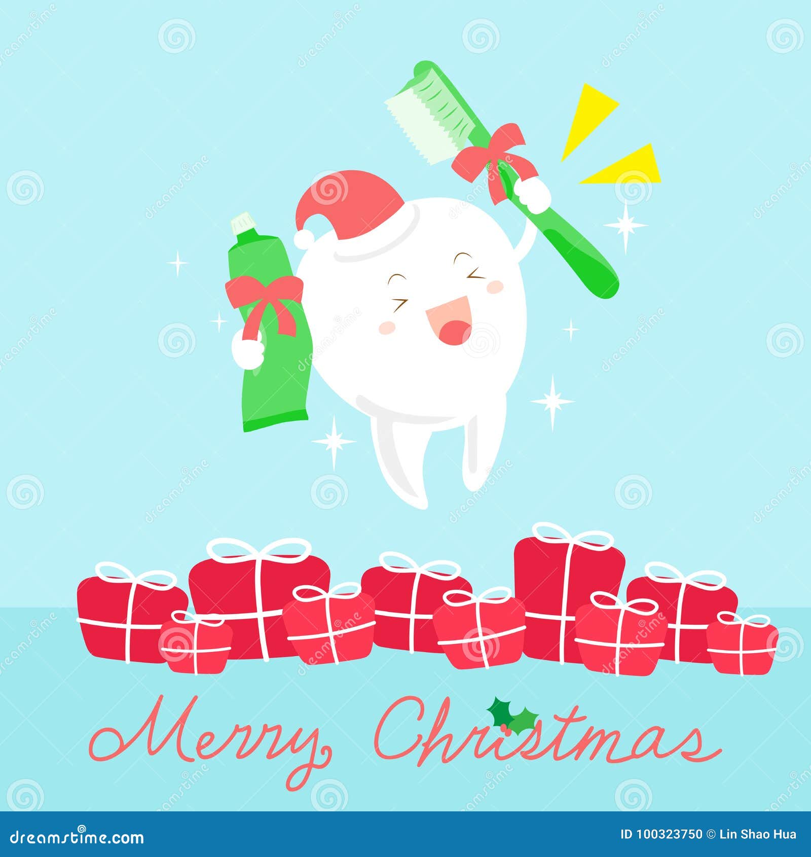 Tooth with christmas stock vector. Illustration of comic - 100323750