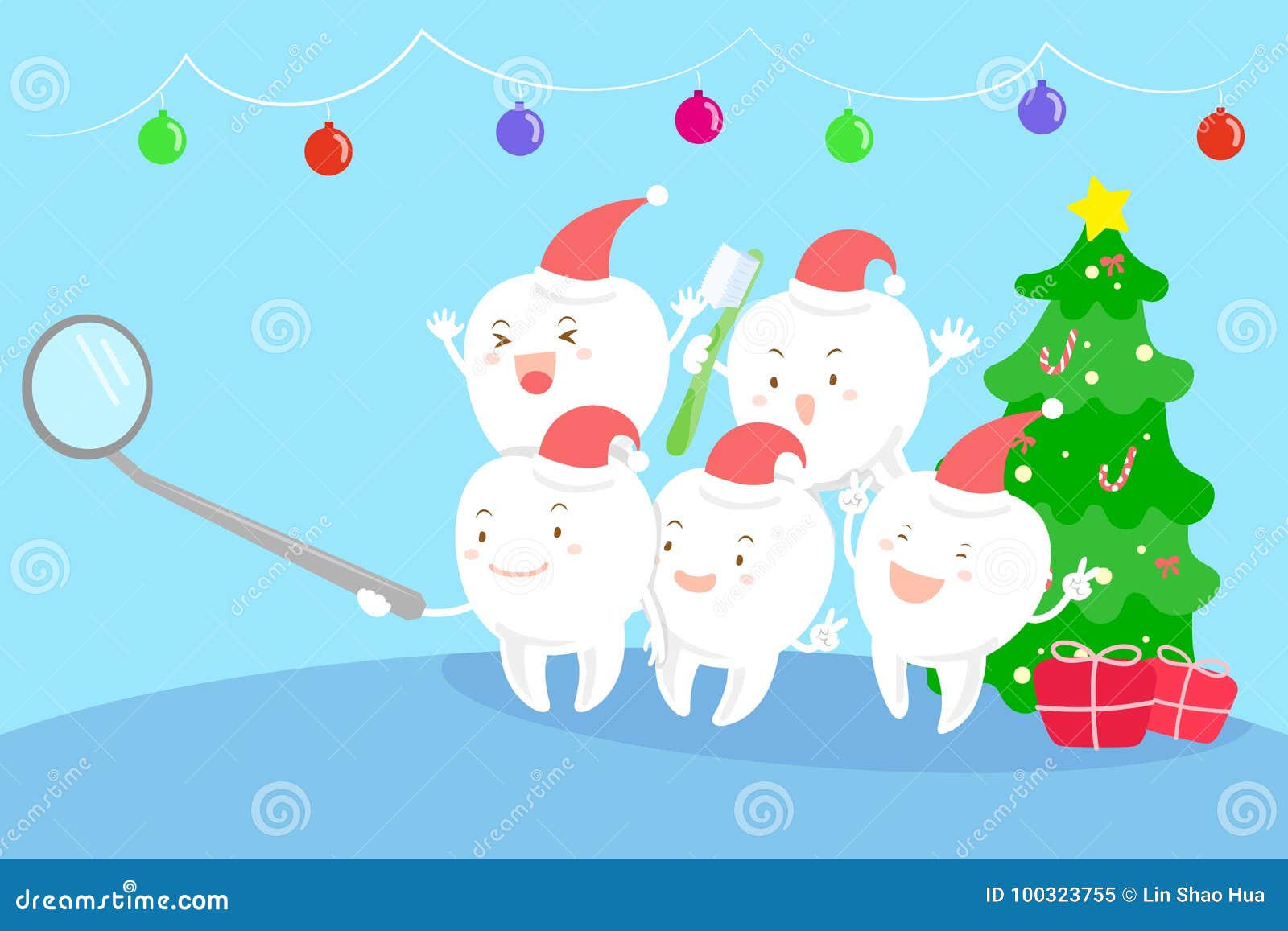 Tooth with christmas stock vector. Illustration of happy - 100323755