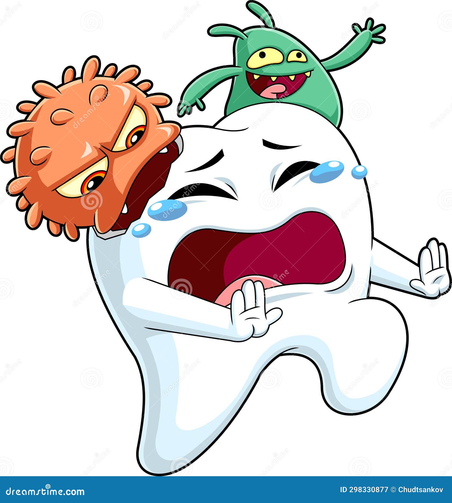 Tooth Cartoon Character Attacked by Germs Stock Vector - Illustration ...