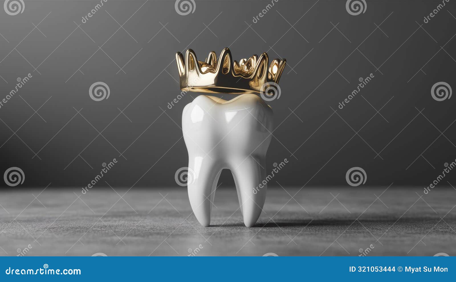 A Tooth with Crown on Gray Background, Dental Care Concept Stock ...