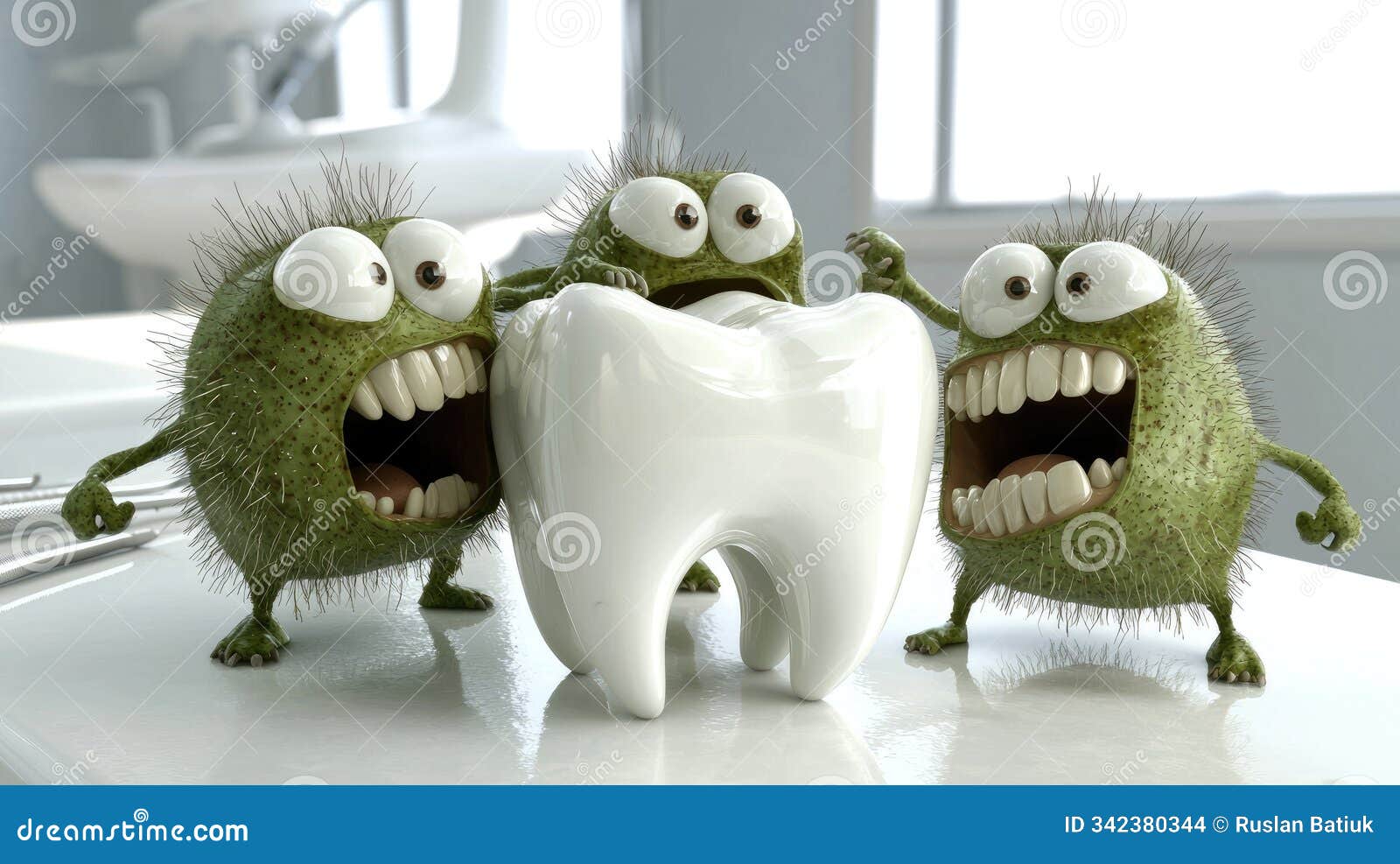 Tooth Defense: Imaginary Monsters Confronting Healthy Tooth, Showcasing ...