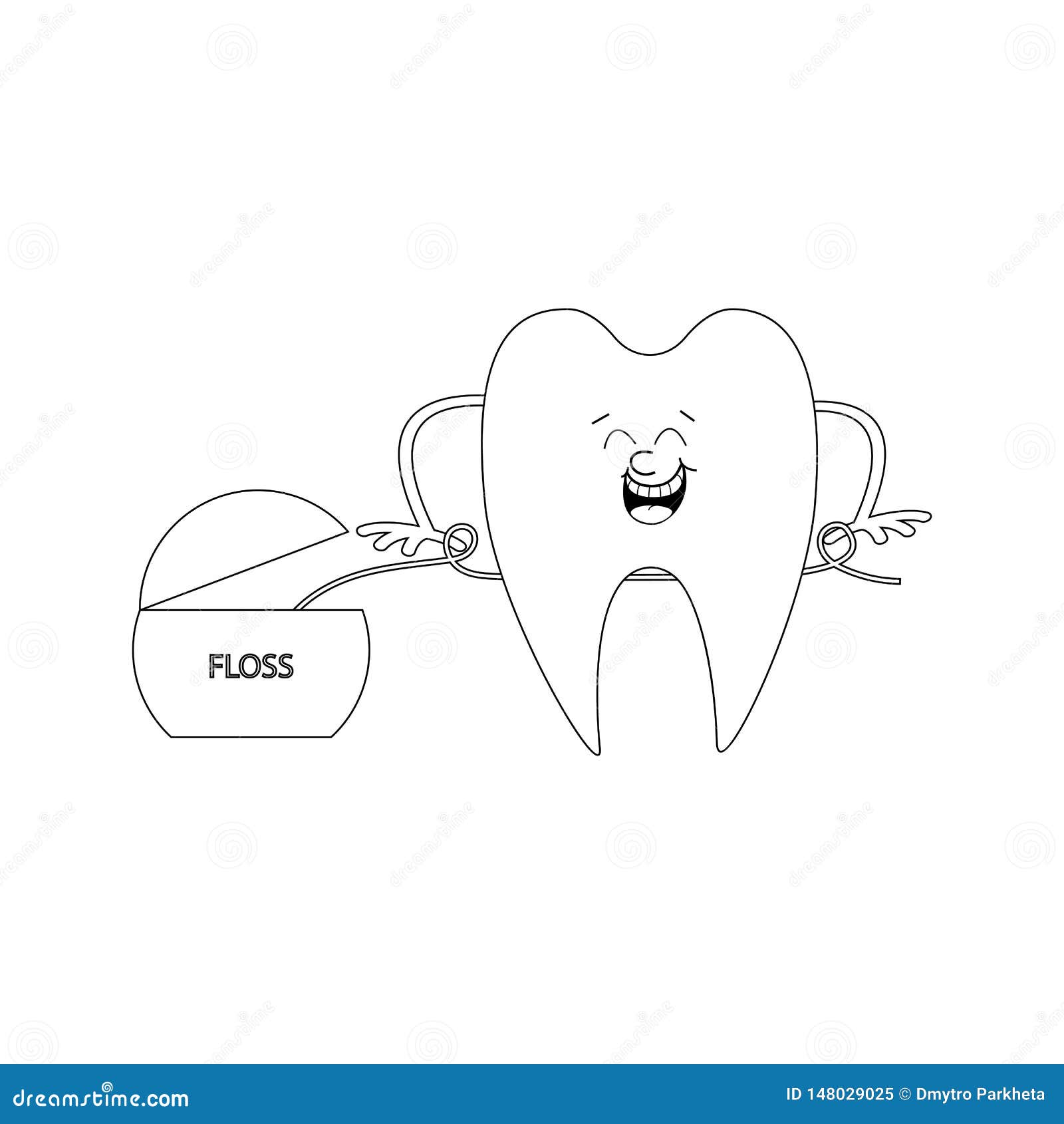 Tooth and Dental Floss Outline Stock Vector - Illustration of care ...