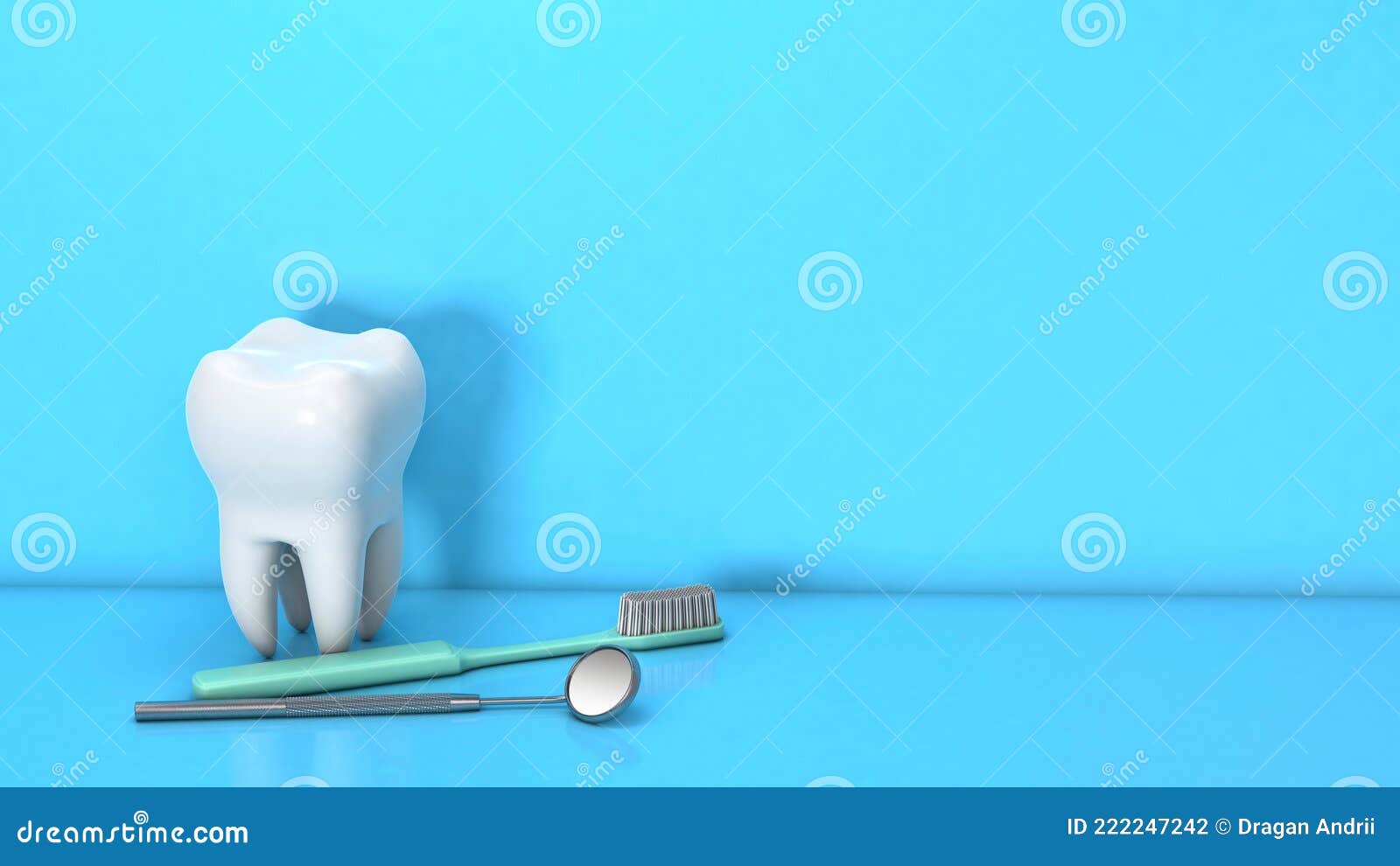 Tooth and Dental Instrument. Dental Mirror and Toothbrush with Teeth on ...