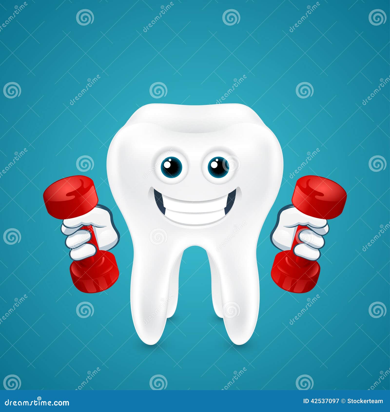 Tooth Doing Exercises with Dumbbells Stock Illustration - Illustration ...