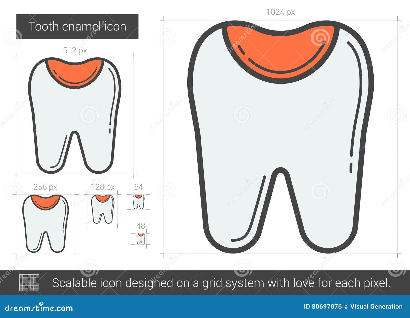 Tooth enamel line icon. stock vector. Illustration of clean - 80697076