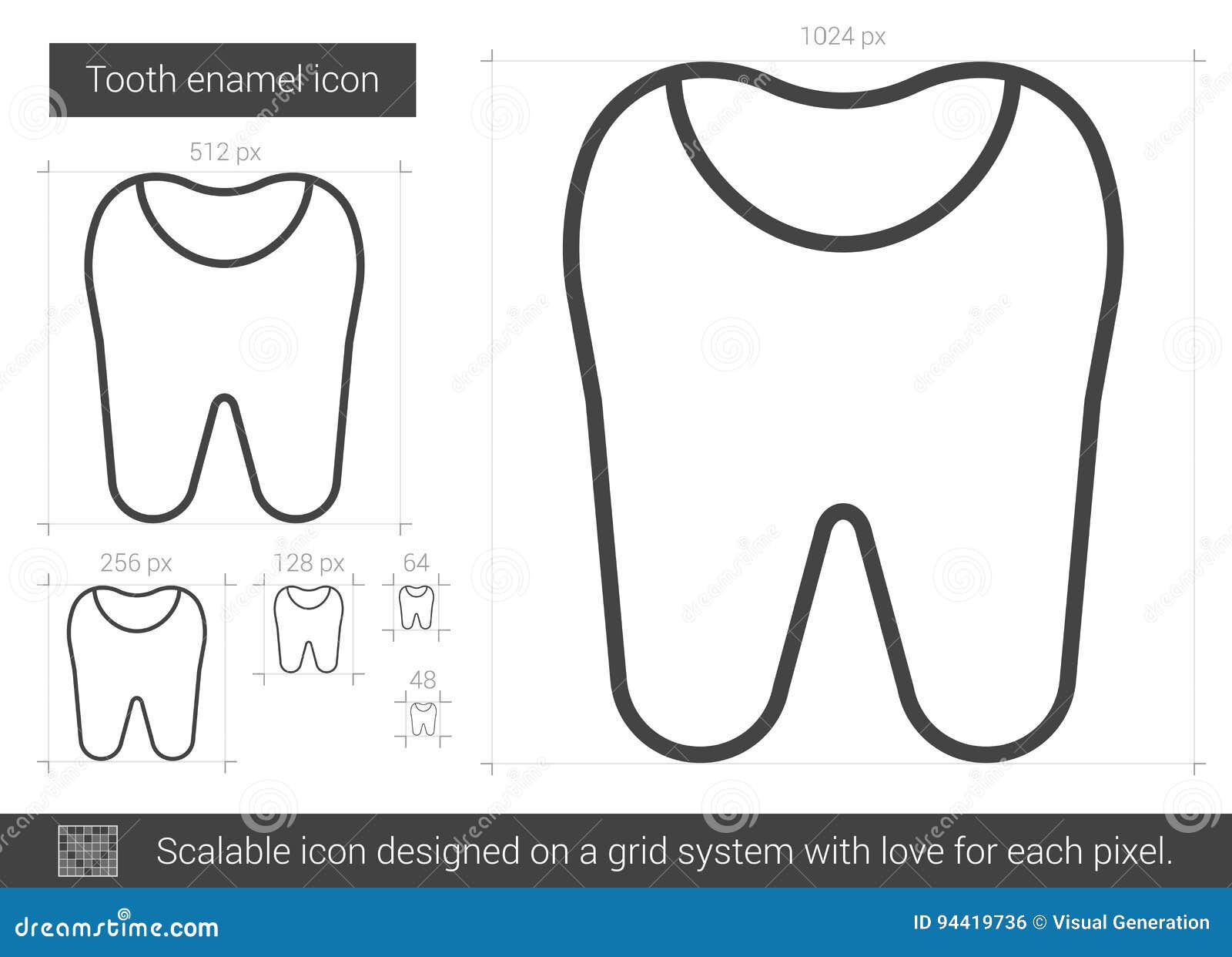 Tooth enamel line icon. stock vector. Illustration of anatomy - 94419736