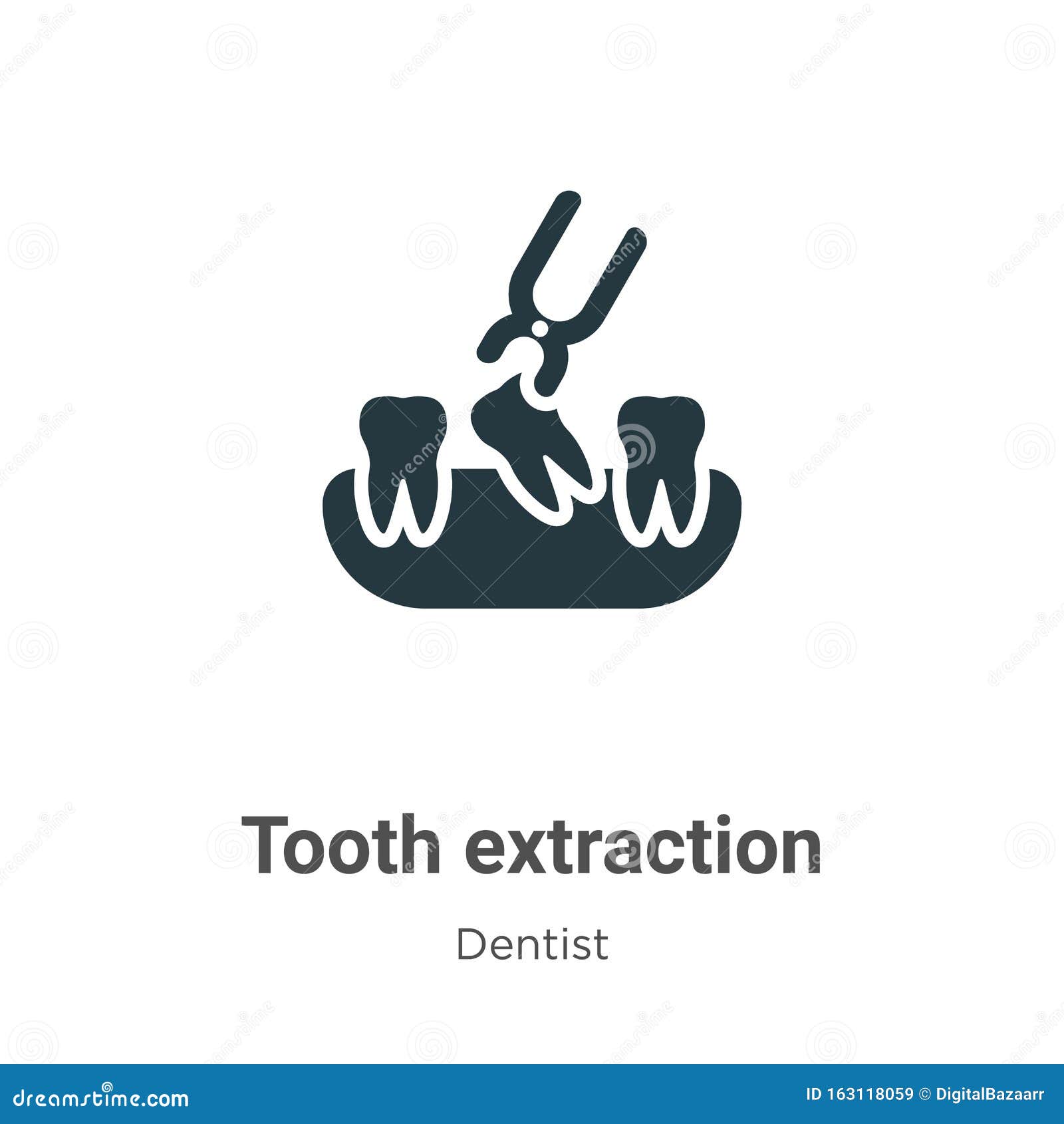 Tooth Extraction Vector Icon on White Background. Flat Vector Tooth ...