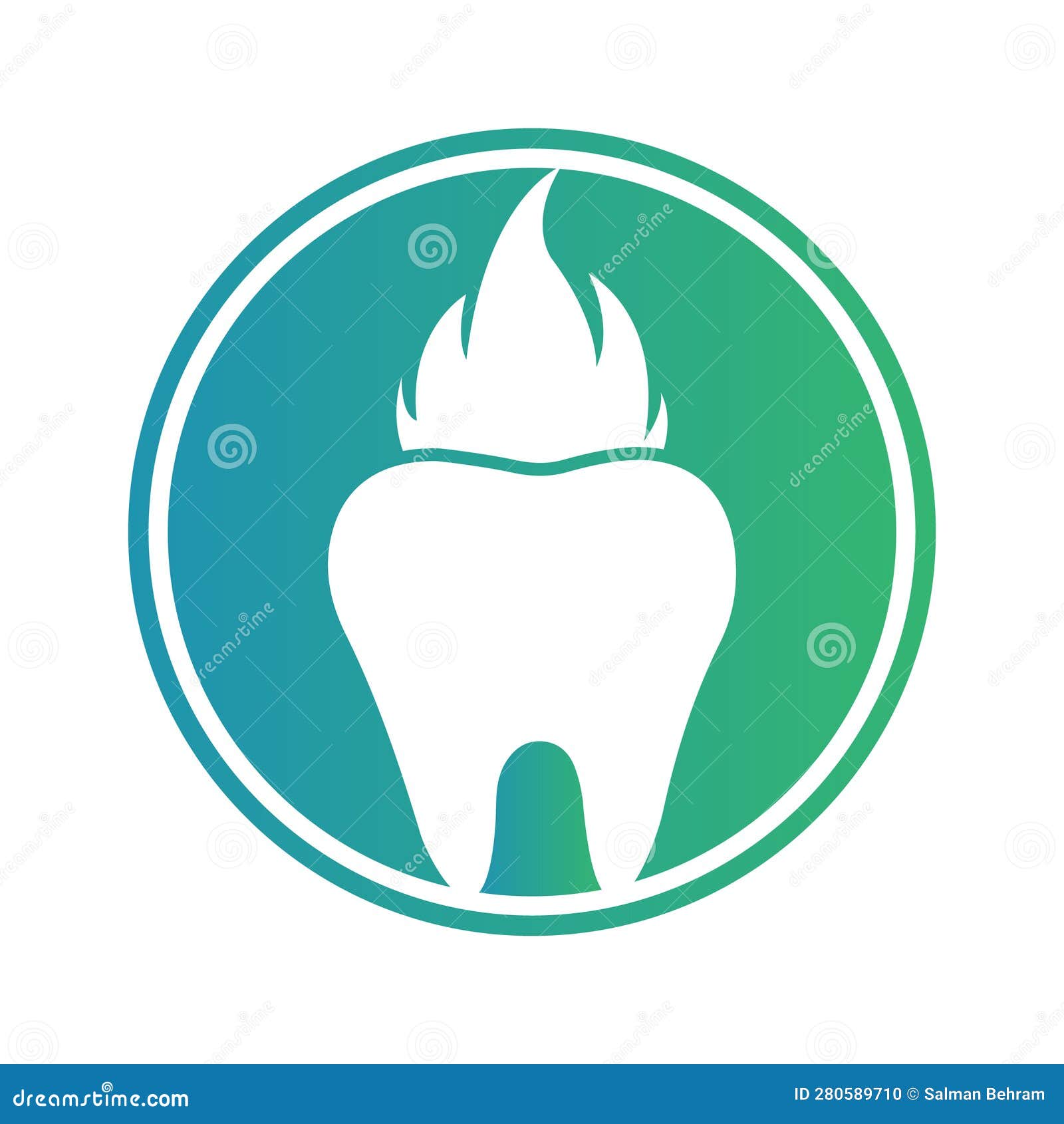 Tooth and Fire Design Inside a Shape of Vector Illustration Stock ...