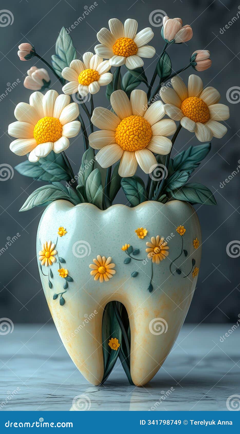 A Tooth with Flowers Painted on it Stock Image - Image of green ...