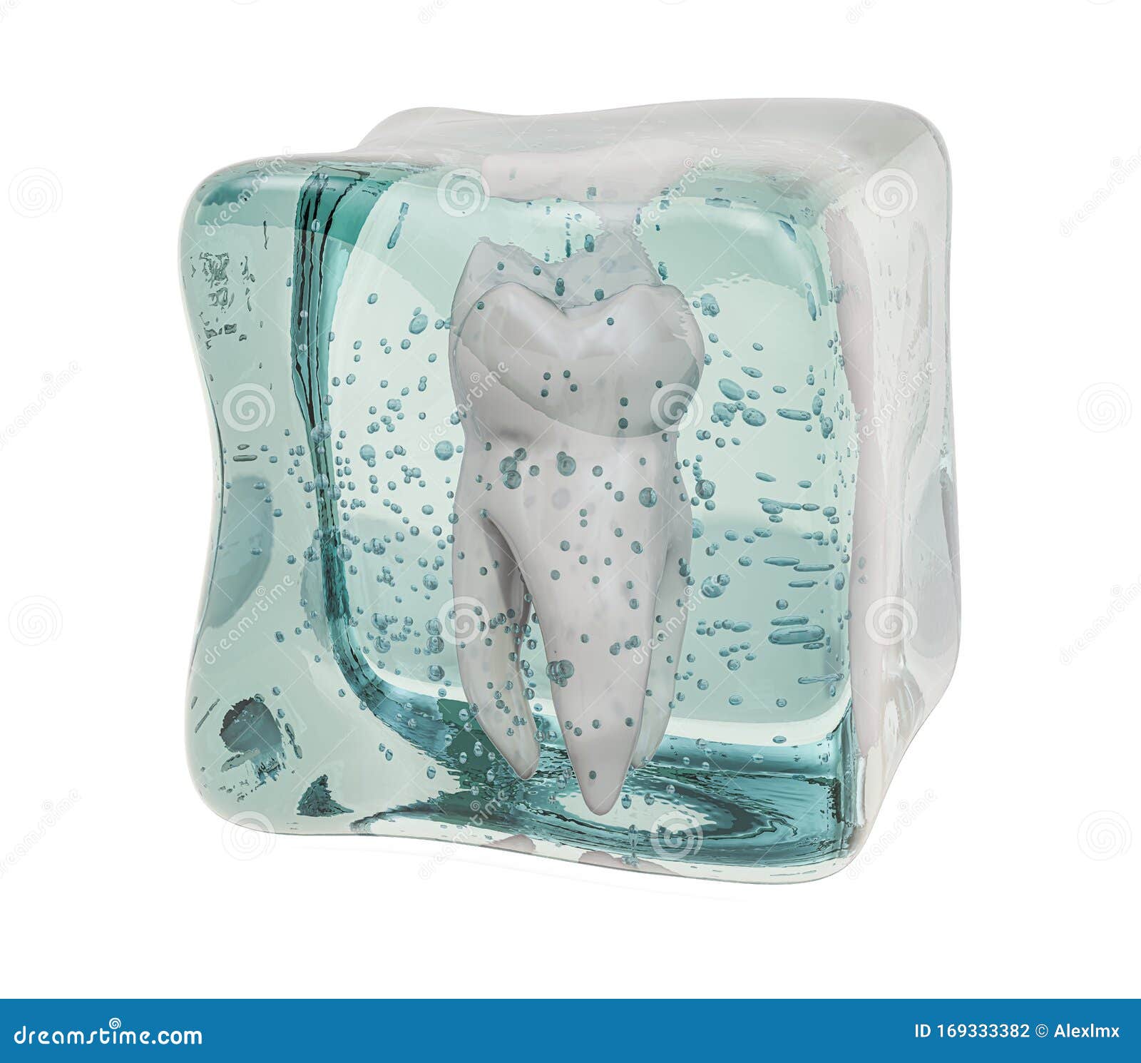 Tooth Frozen in Ice Cube, 3D Rendering Stock Illustration ...