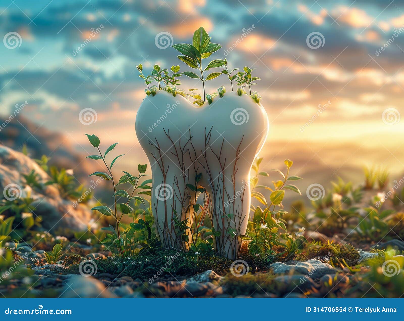 Tooth is Growing Green Plant. a White Tooth Symbol is Growing from the ...