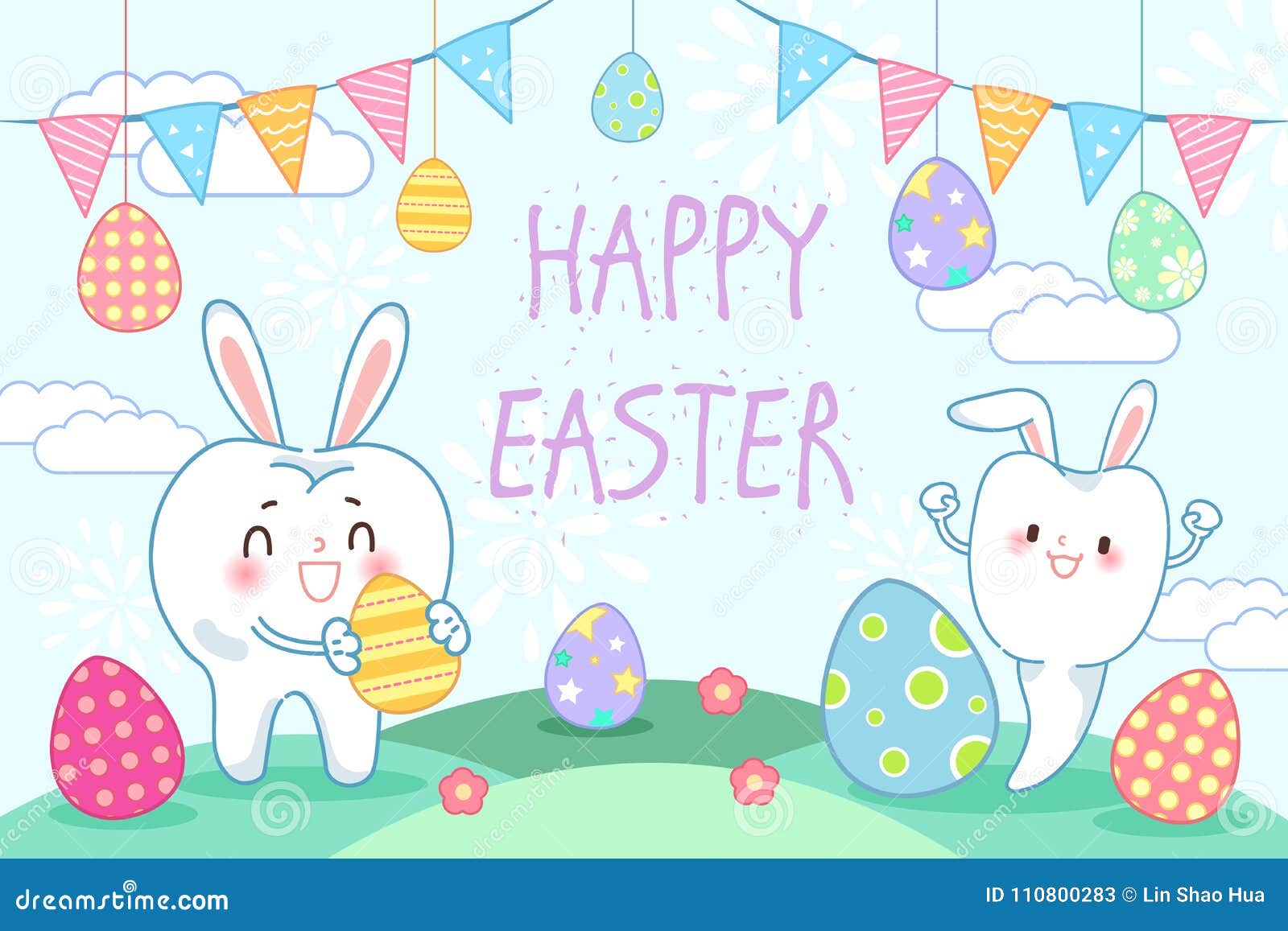 Tooth with happy easter stock vector. Illustration of dentistry - 110800283