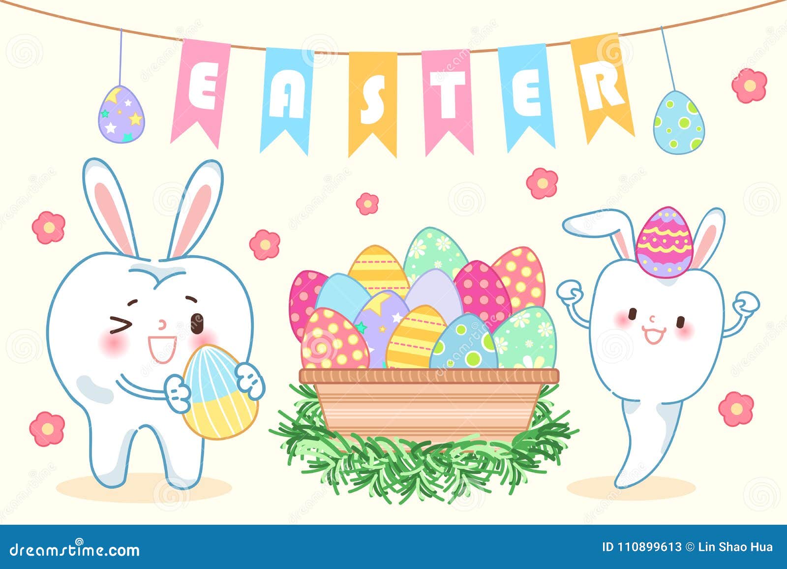 Tooth with happy easter stock vector. Illustration of hygiene - 110899613