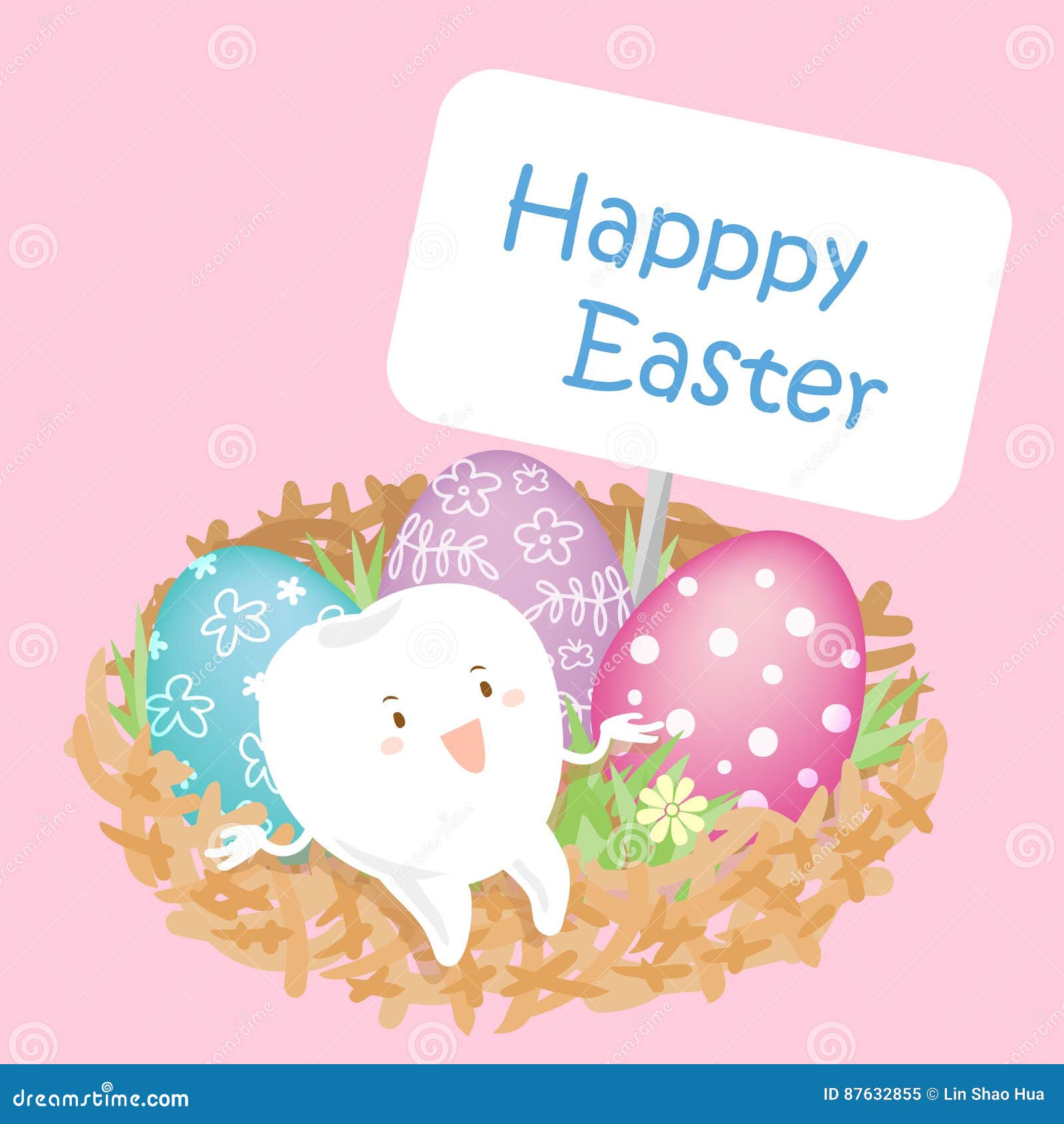 Tooth with happy easter stock vector. Illustration of color - 87632855