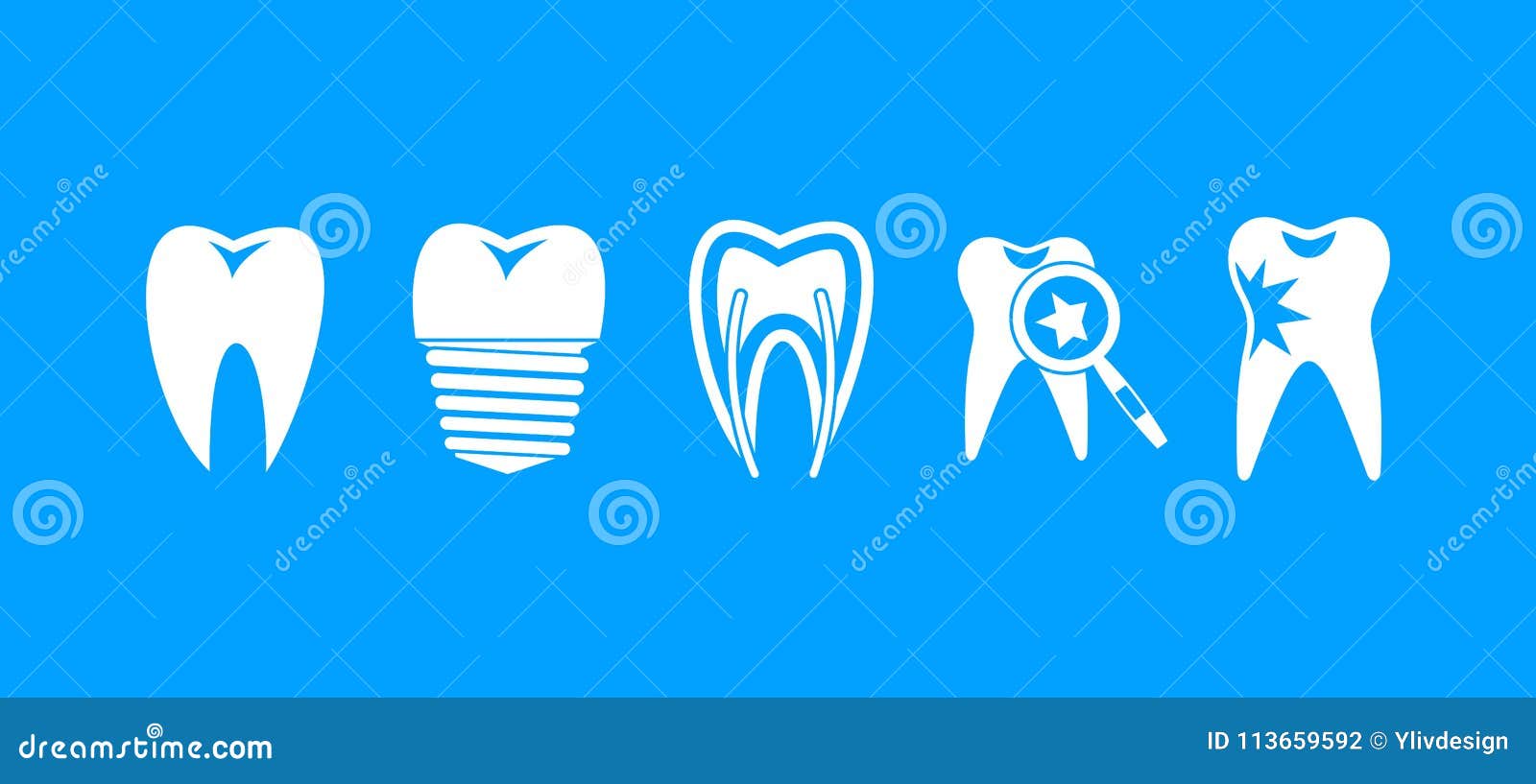Tooth icon blue set vector stock vector. Illustration of enamel - 113659592