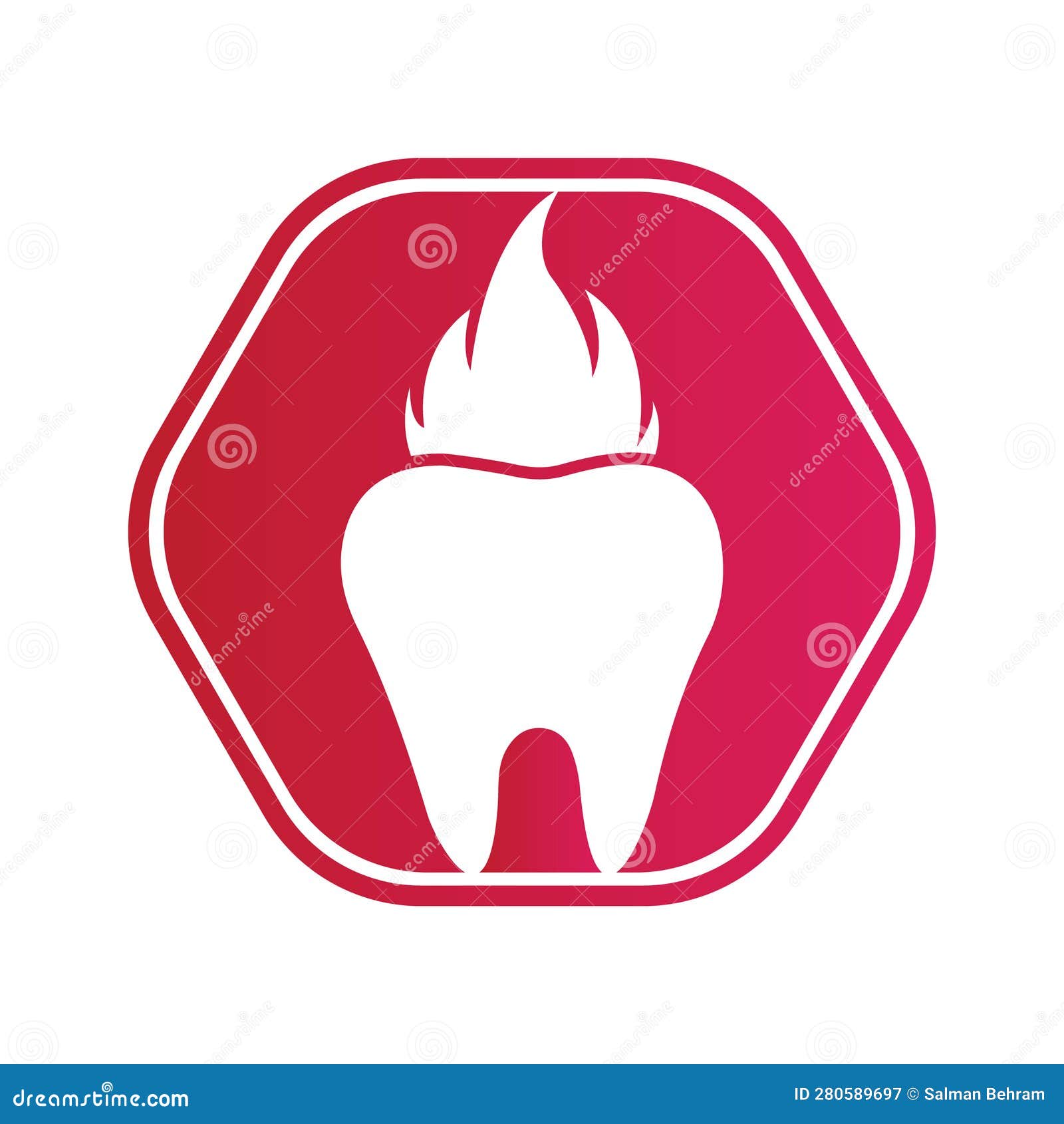 Tooth Icon with Fire and Hexagon Shape Vector Illustration Stock Vector ...