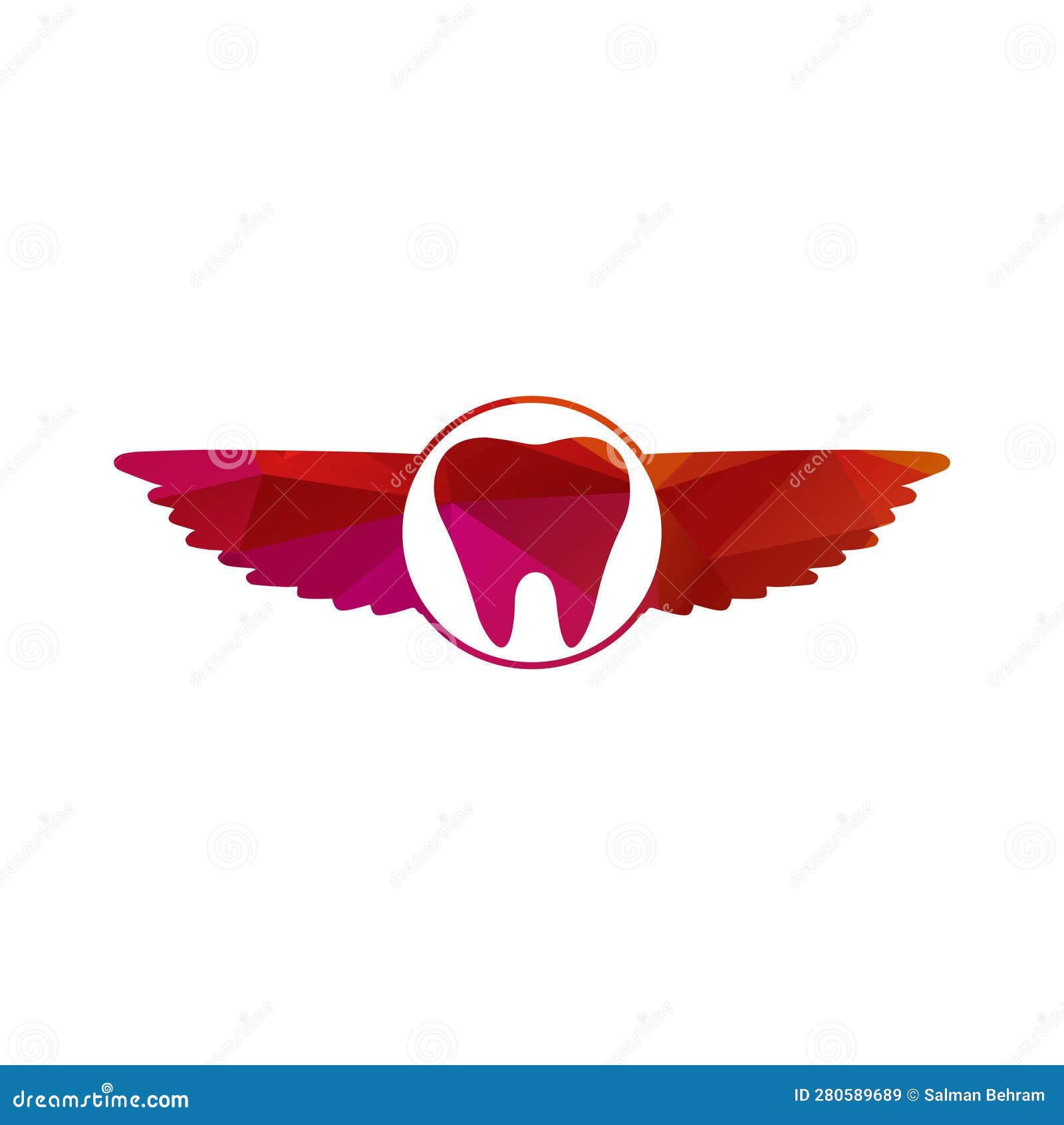 Tooth Icon Inside a Ring with Wings Vector Illustration Stock Vector ...
